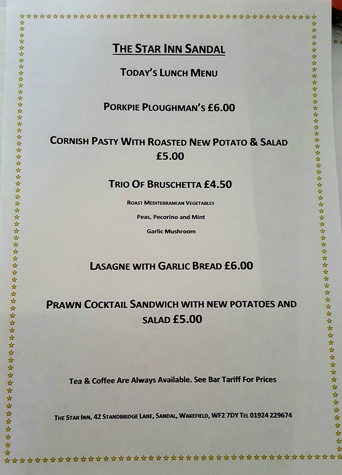 Menu at The Star Sandal pub & bar, Wakefield