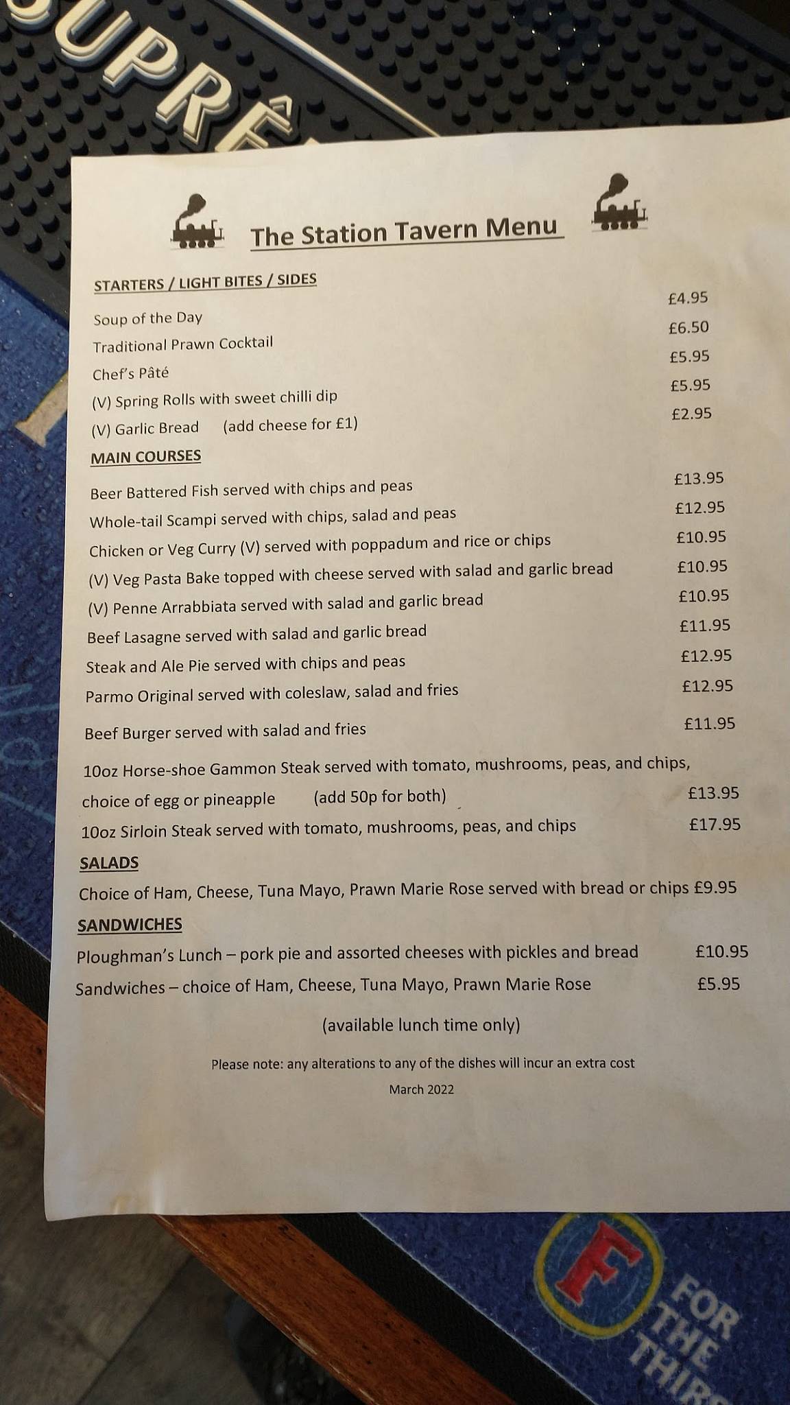 Menu at The Station Tavern pub & bar, Grosmont