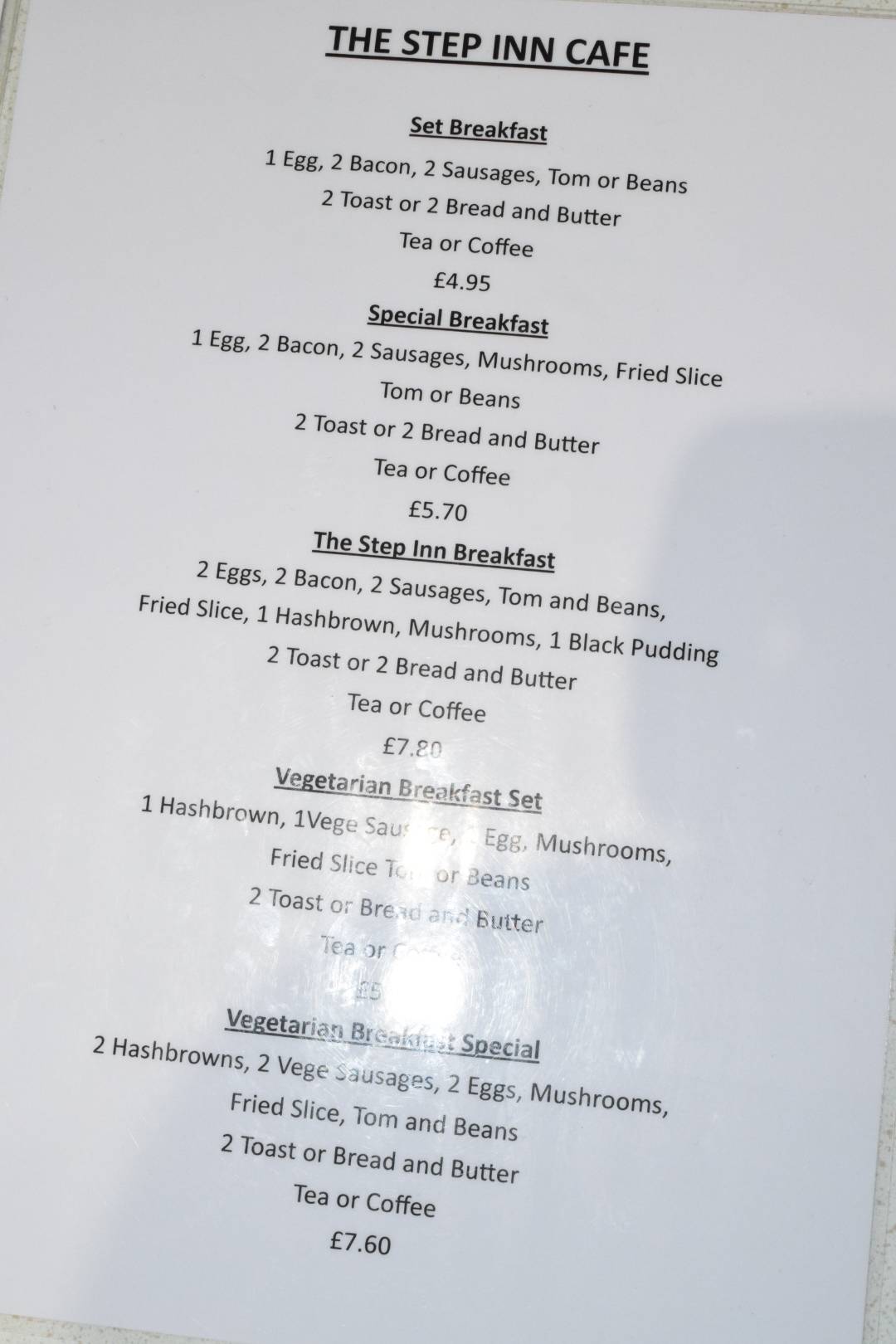 Menu at The Step In Cafe, Swanley