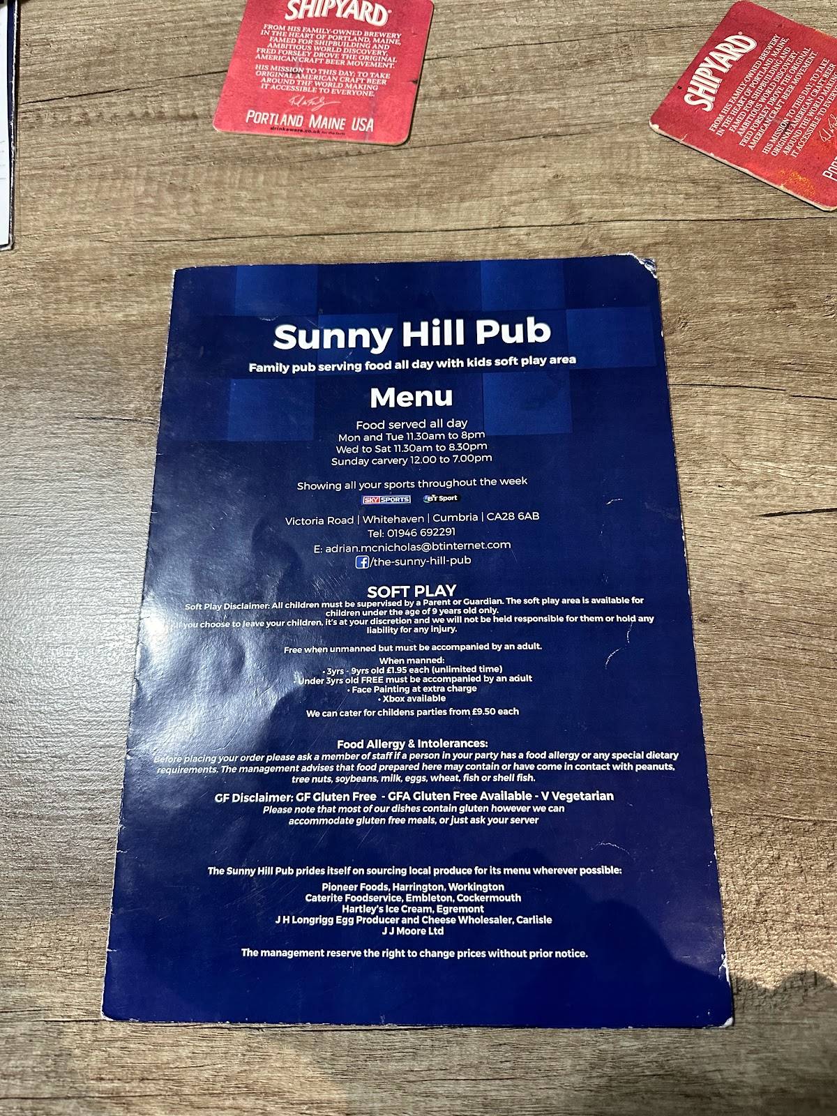 Menu at The Sunny Hill Pub, Whitehaven