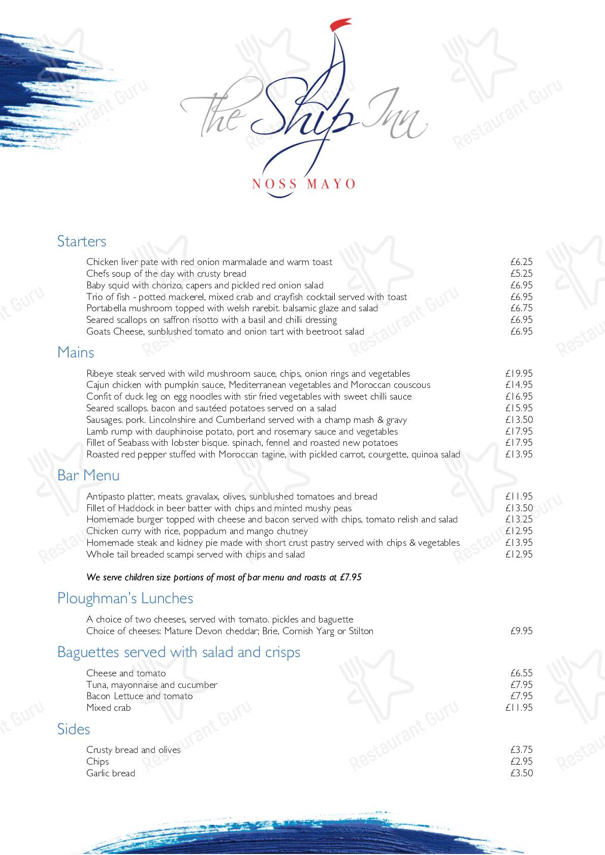 Menu at The Swan Inn pub & bar, Noss Mayo