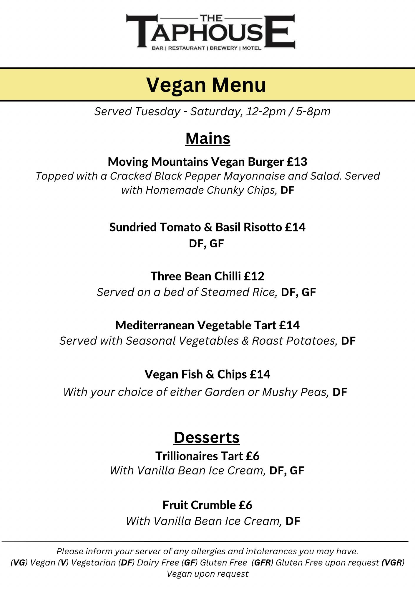 Menu at The Tap House Bar & Restaurant, Ashby-de-la-Zouch