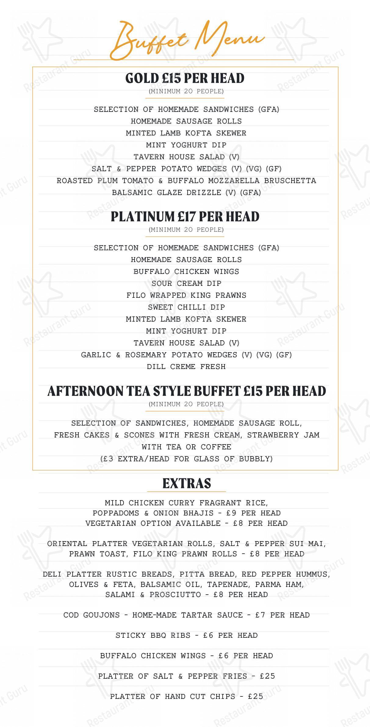 Menu at The Tavern pub & bar, Widnes, 288 Upton Ln