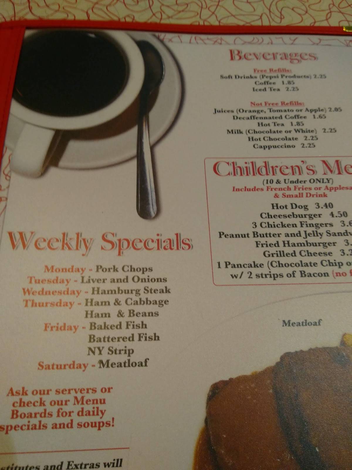 Menu at Texas Lunch restaurant, Lock Haven