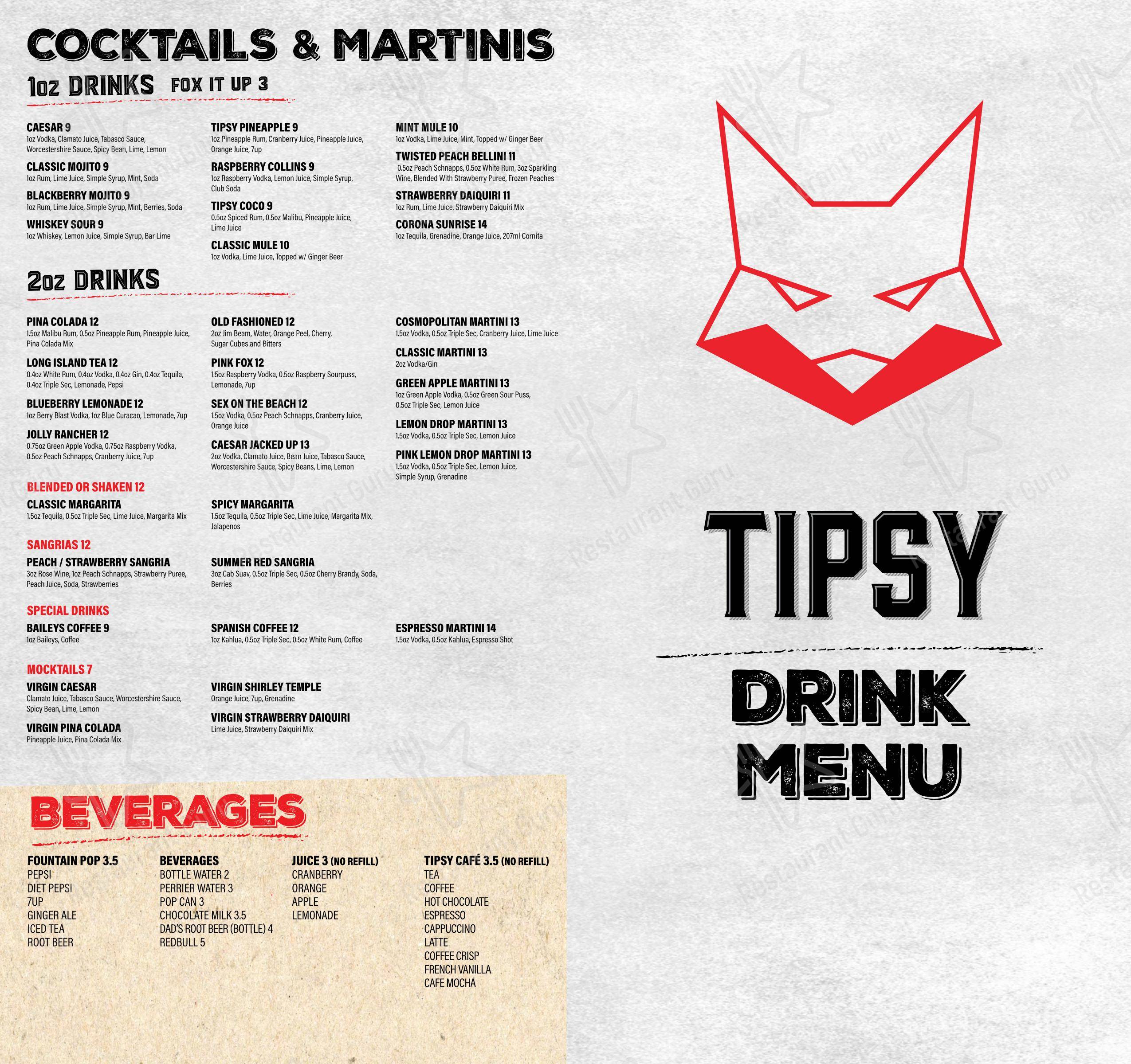 Menu at The Tipsy Fox Pub & Grill - Shelburne, Shelburne