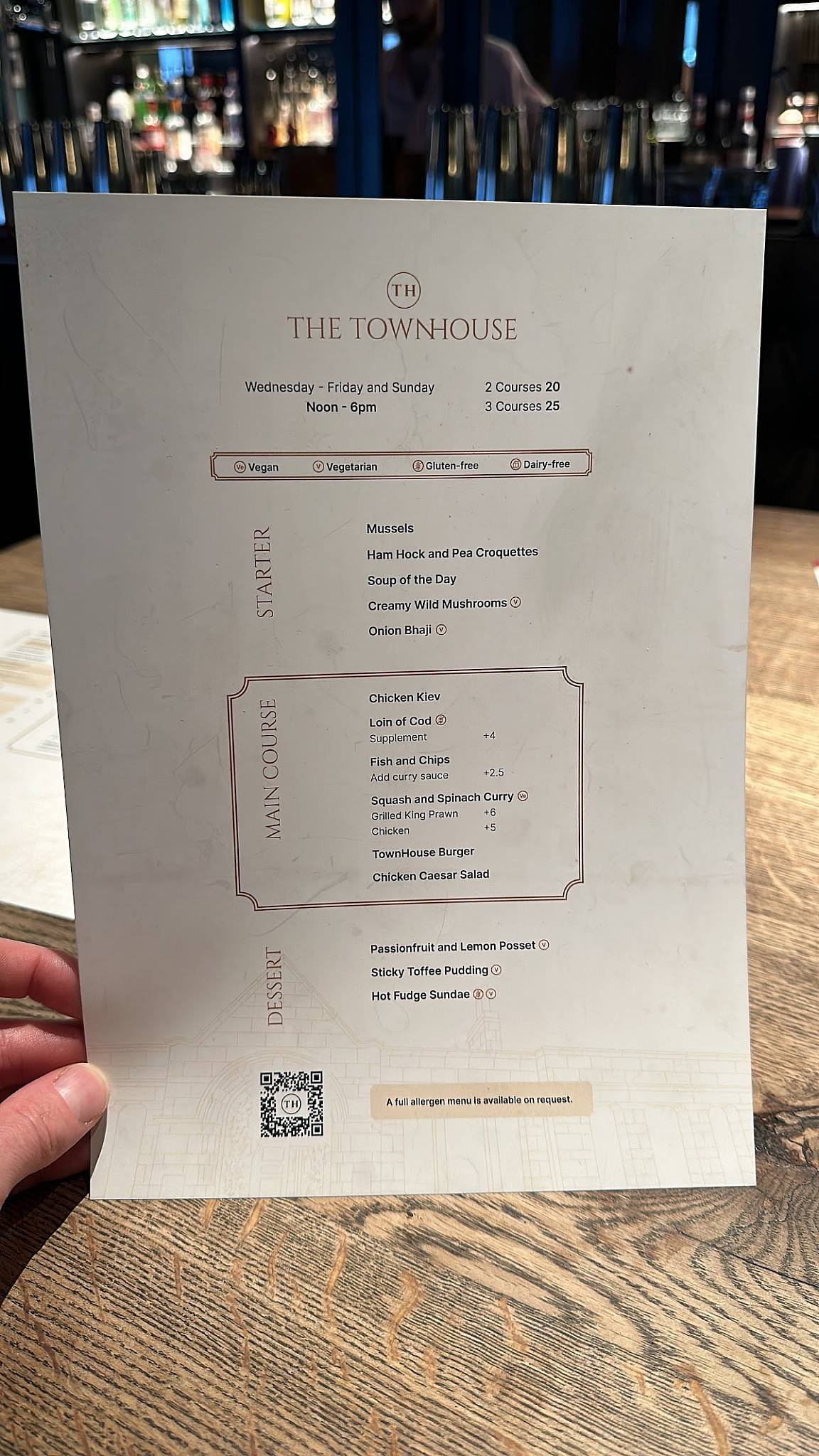 Menu at The TownHouse restaurant, Aberdeen