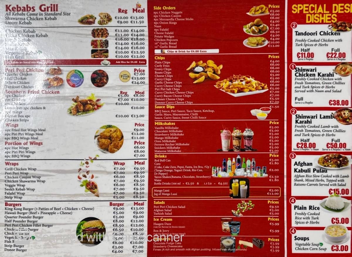 Menu at The Turk Grill kebabs restaurant, Sligo