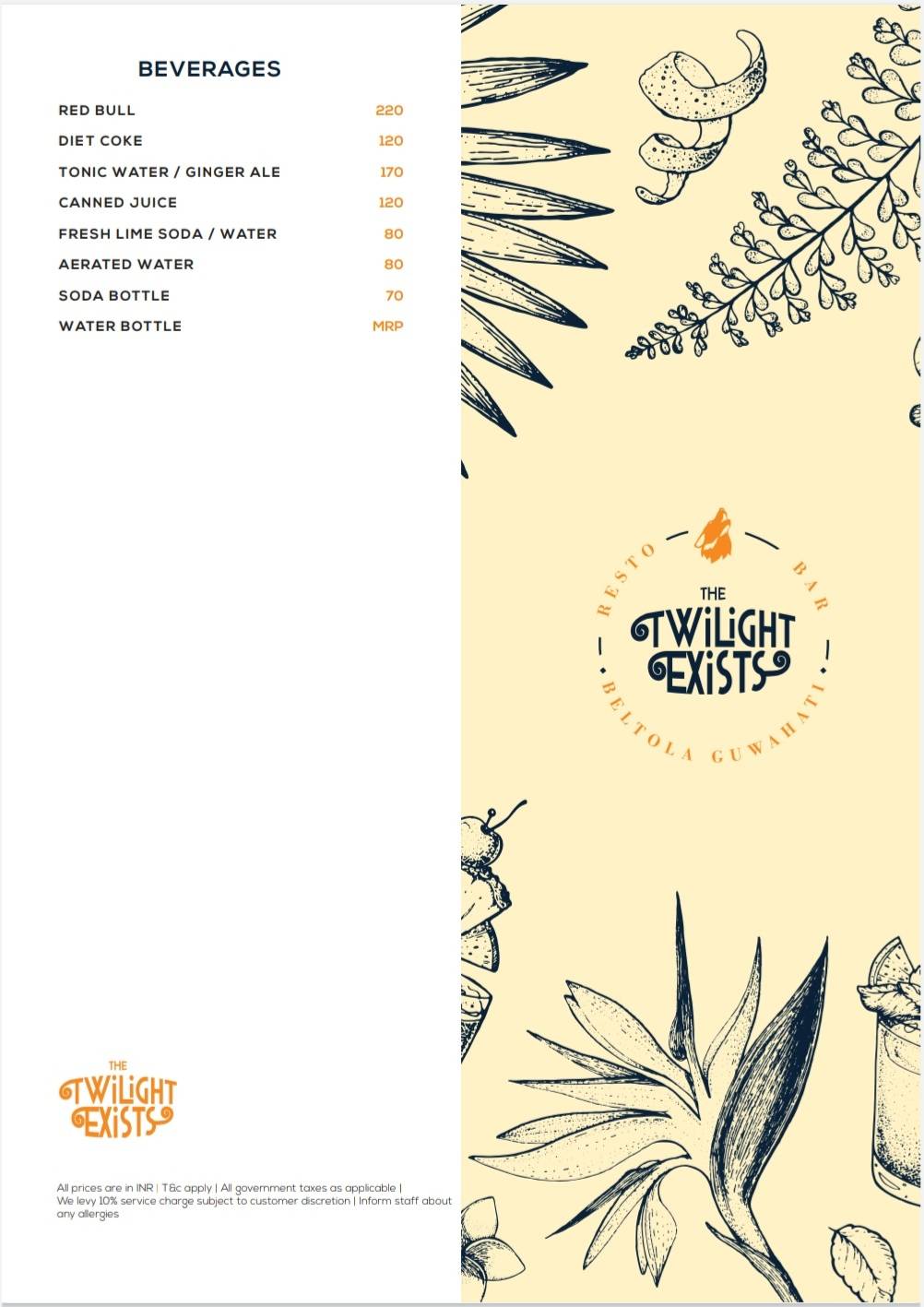 Menu at The Twilight Exist, India
