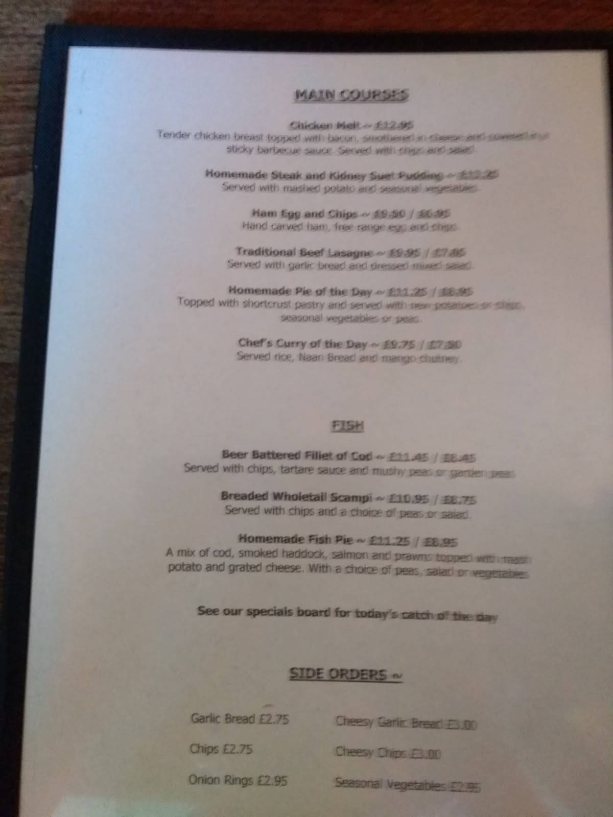 Menu at The Two Mile Oak Inn pub & bar, Newton Abbot