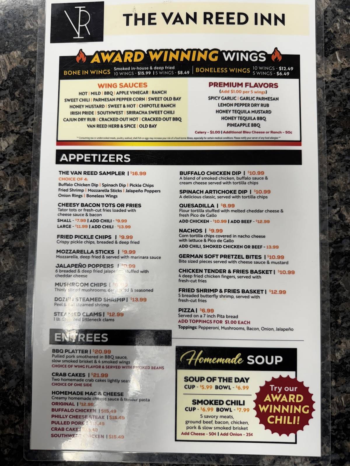 Menu at The Van Reed Inn pub & bar, Reading