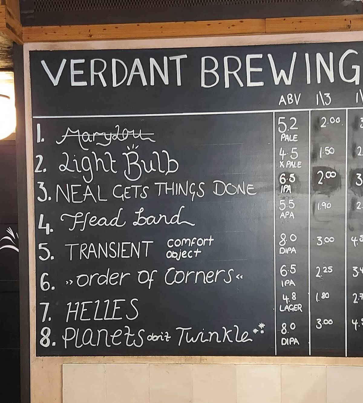 Menu at The Verdant Seafood Bar, Falmouth