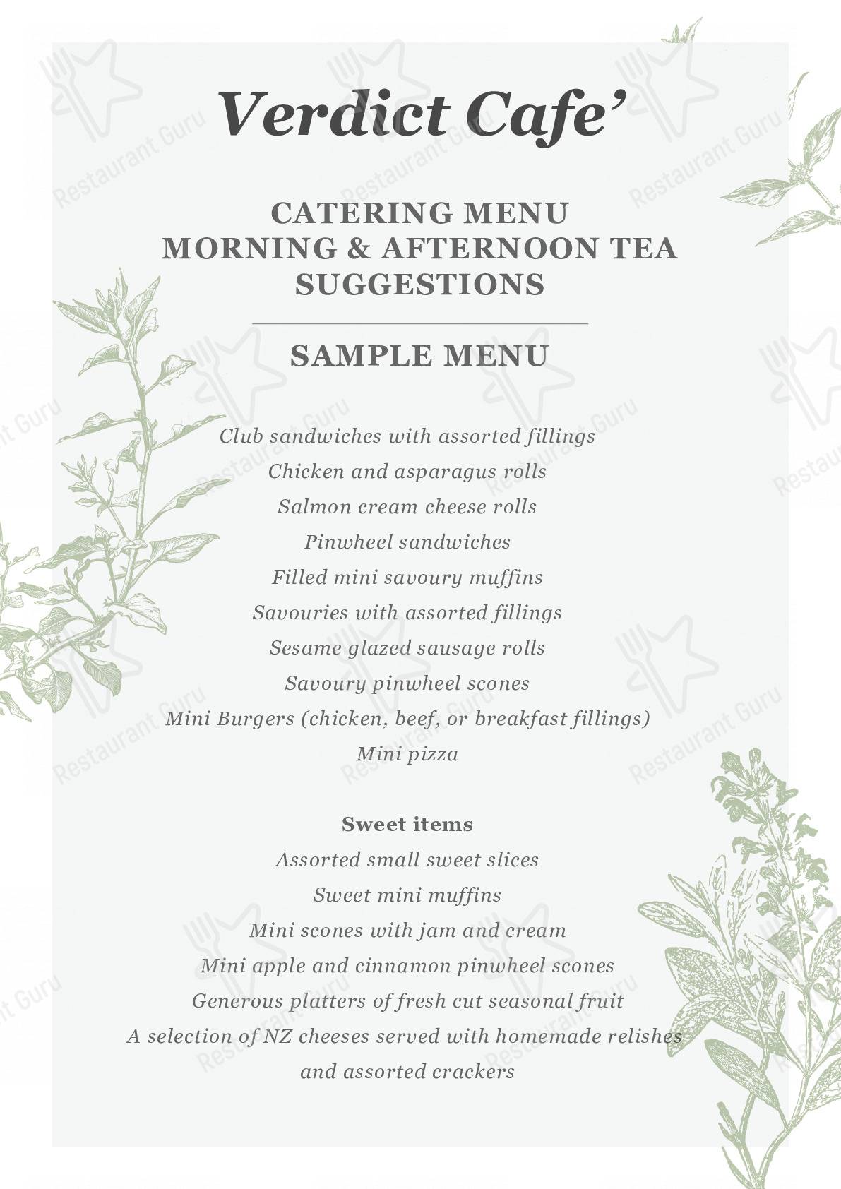 Menu at The Verdict cafe, Palmerston North