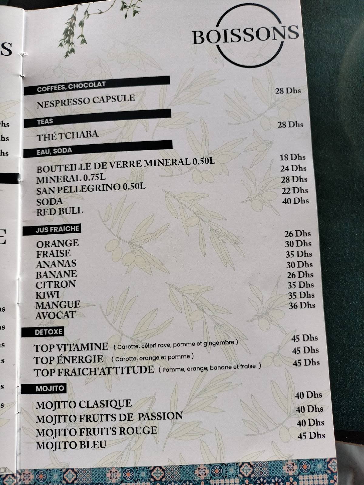 Menu au The View 360° restaurant, Casablanca