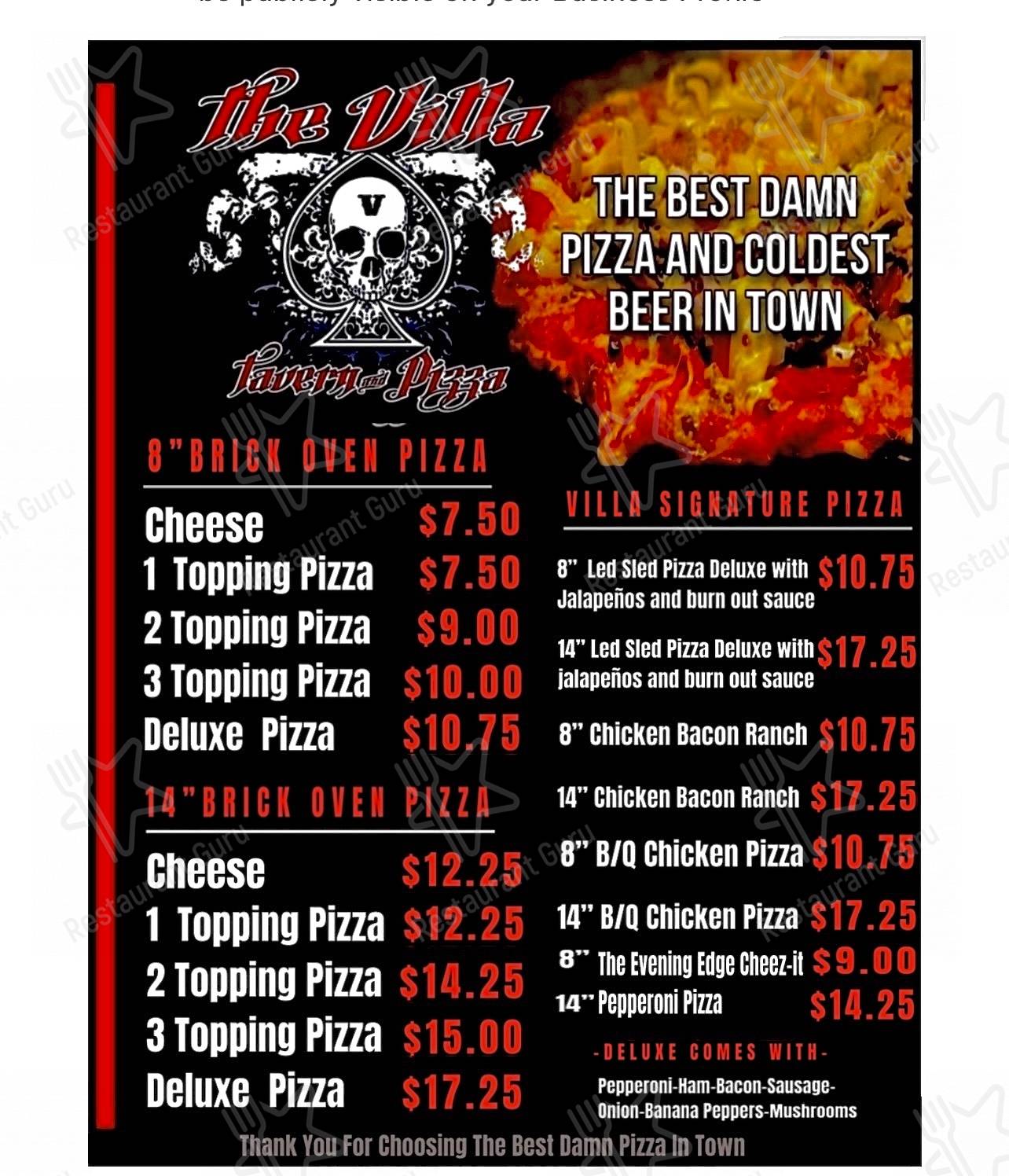 Menu at The Villa Tavern And Pizza pub & bar, Huber Heights