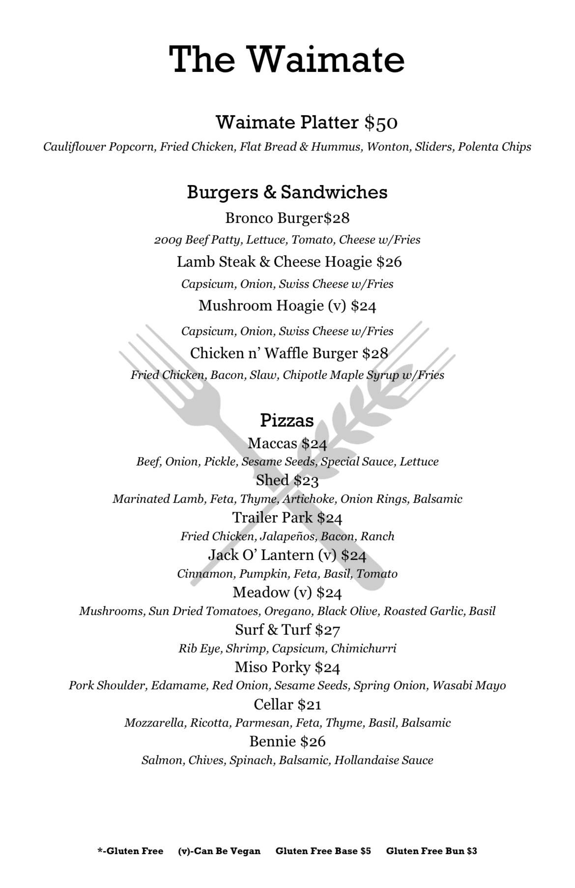 Menu at The Waimate Kitchen & Bar, Waimate