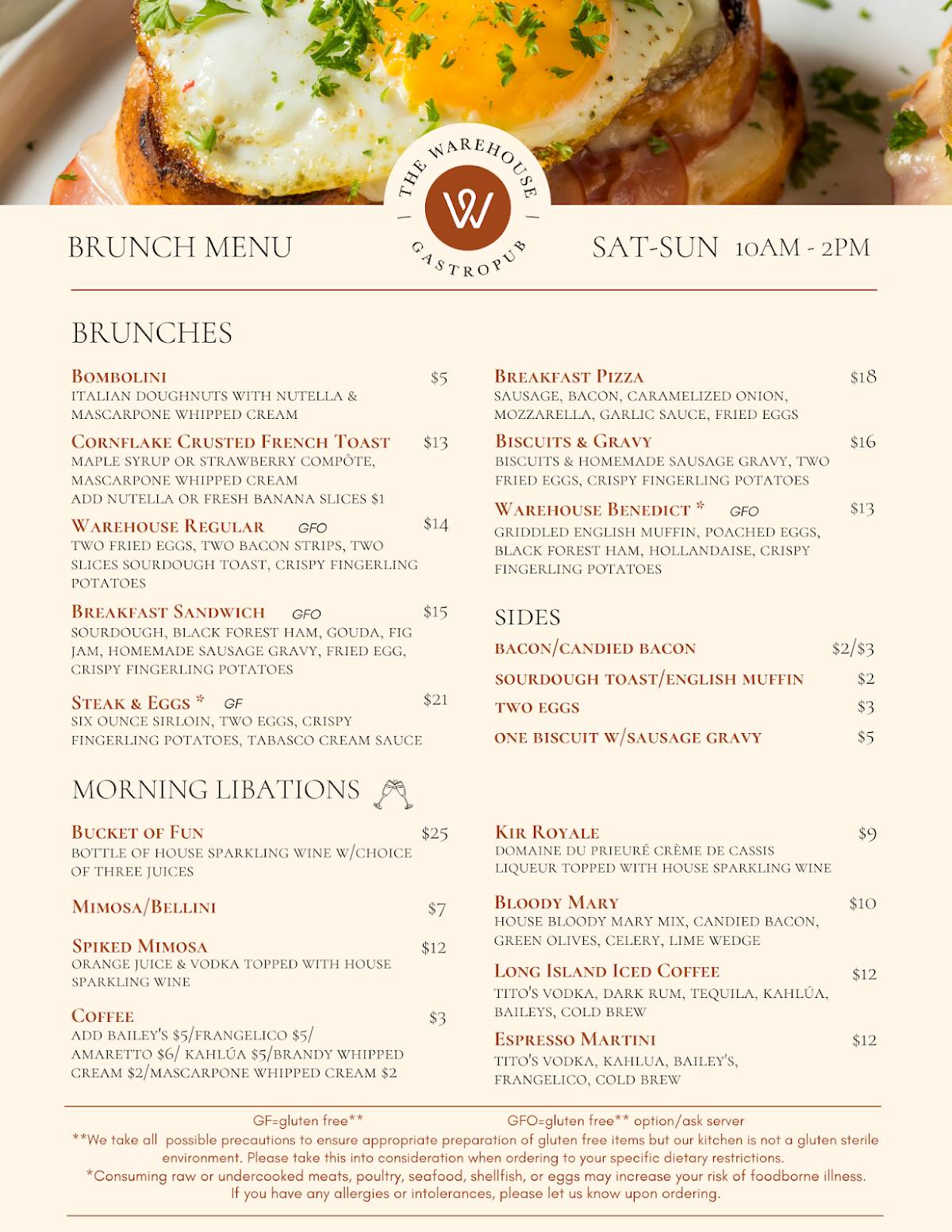 Menu at The Warehouse Gastropub & Liquor Store, Sheridan