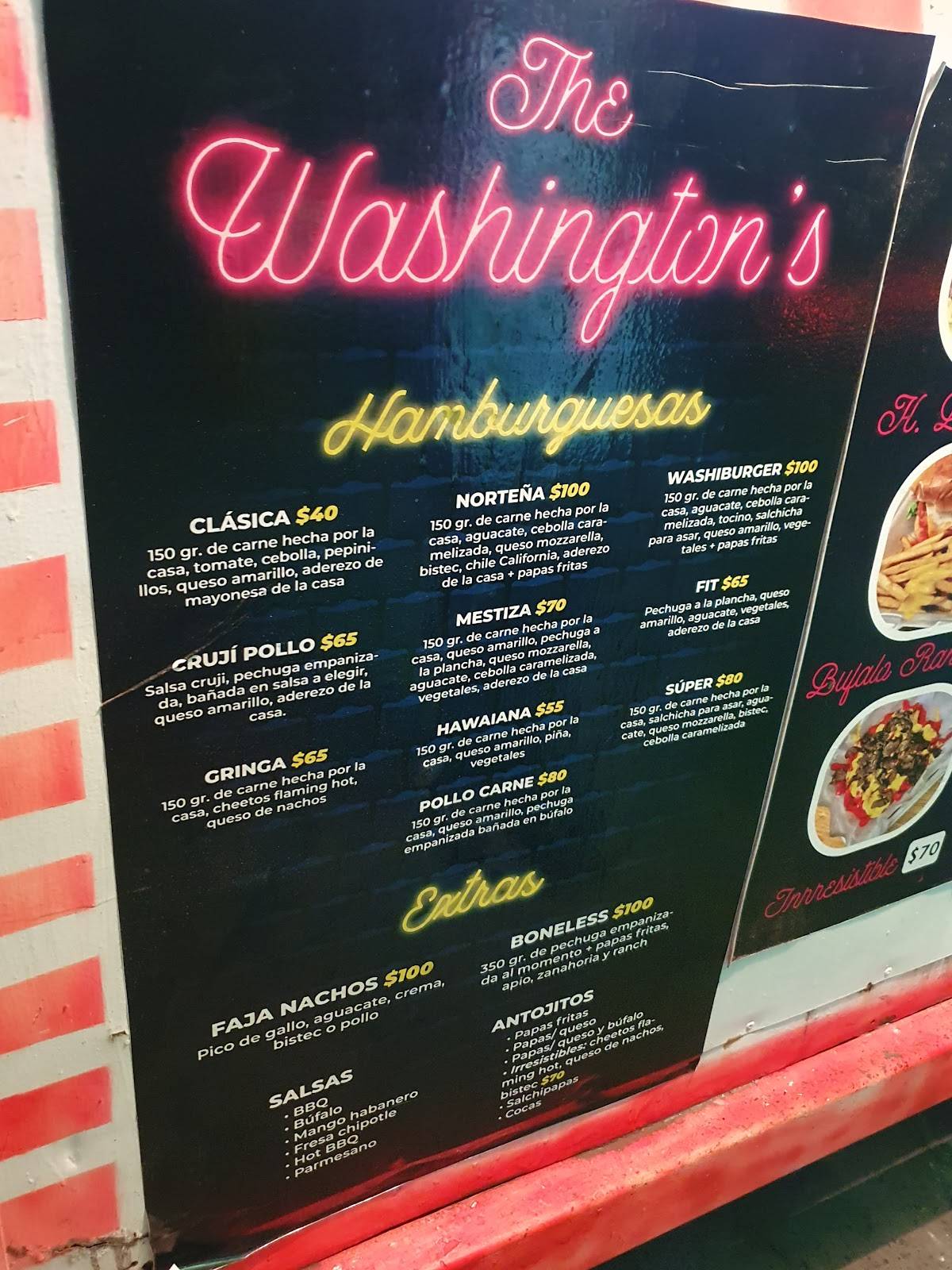 Menu at The Washington's restaurant, Ciudad Juarez