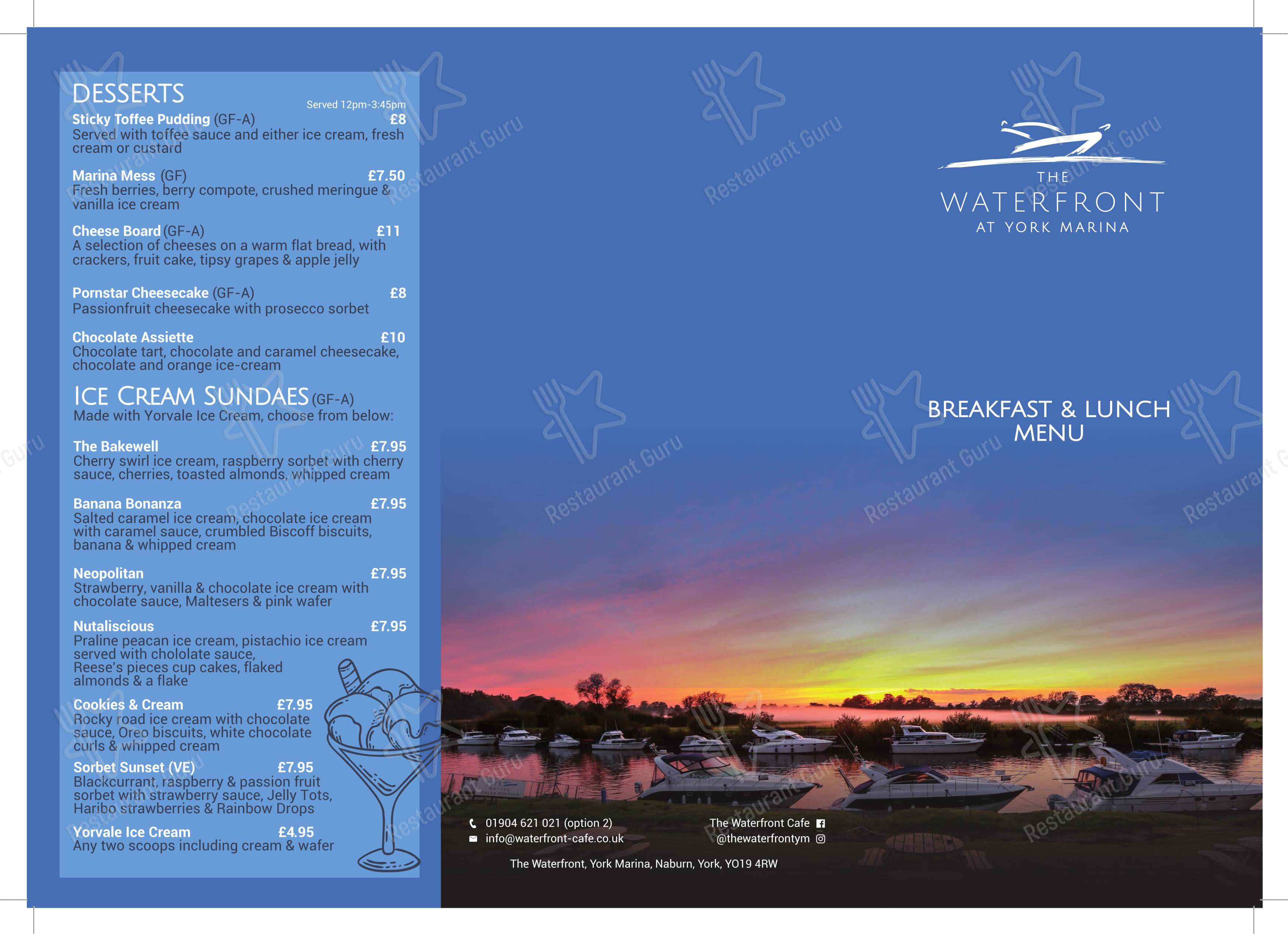 Menu at The Waterfront Cafe, York