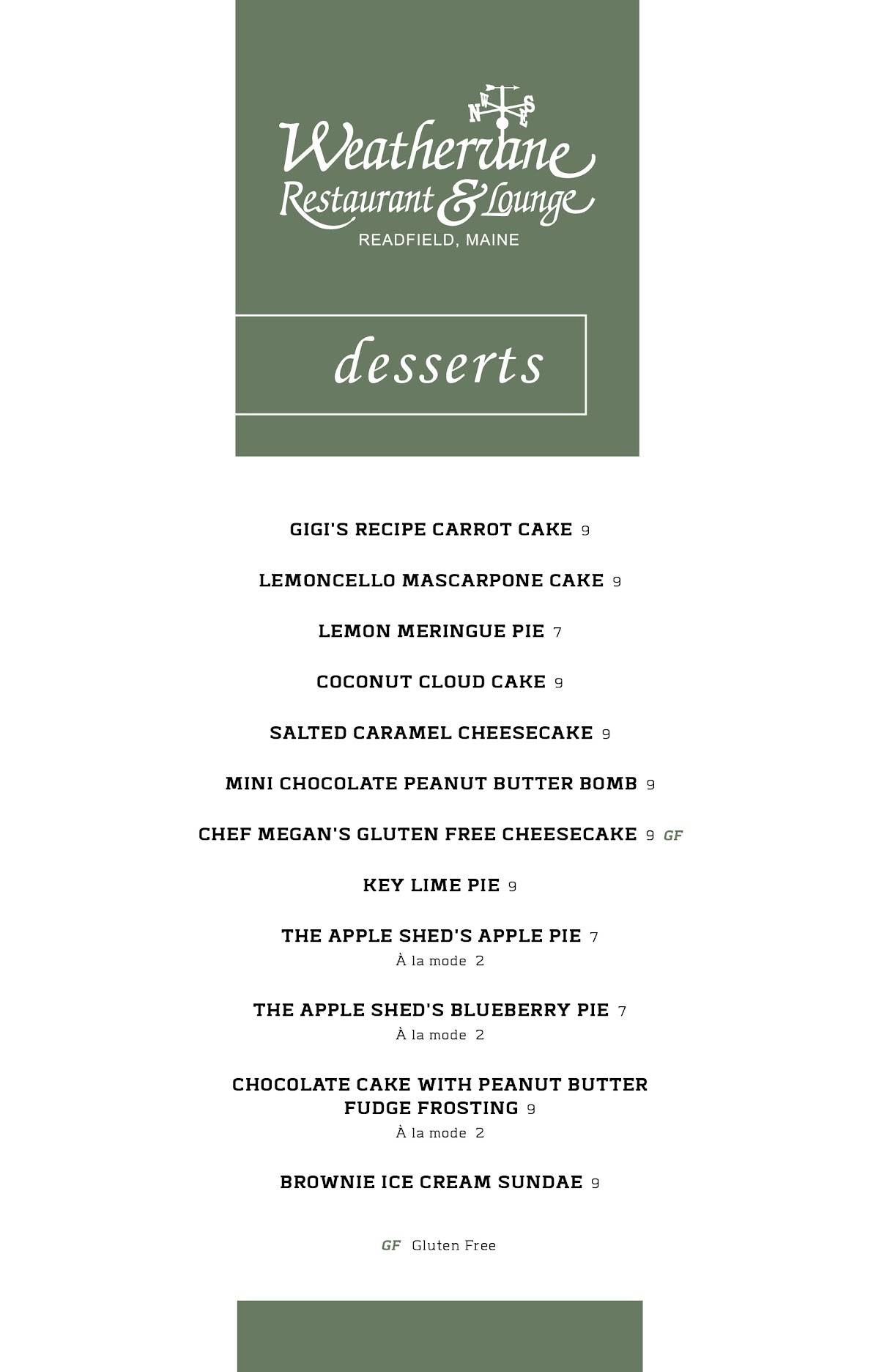 Menu at The Weathervane Restaurant & Lounge, Readfield, Main St