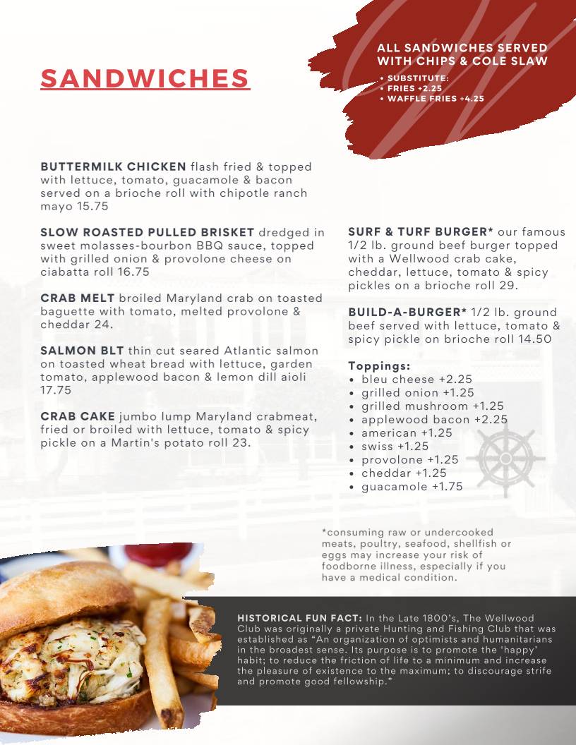 Menu at The Wellwood Restaurant, Charlestown, 523 Water St