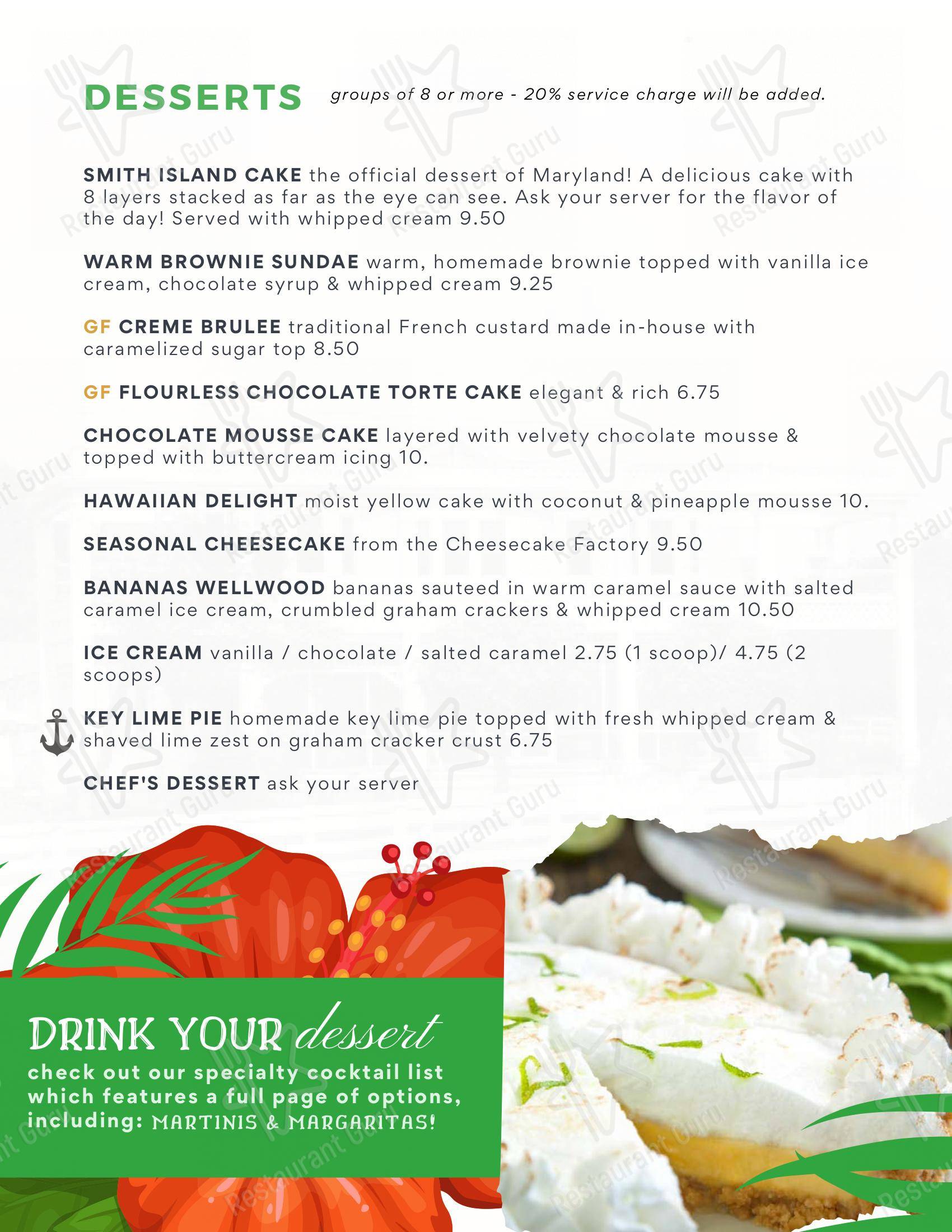 Menu at The Wellwood Restaurant, Charlestown, 523 Water St