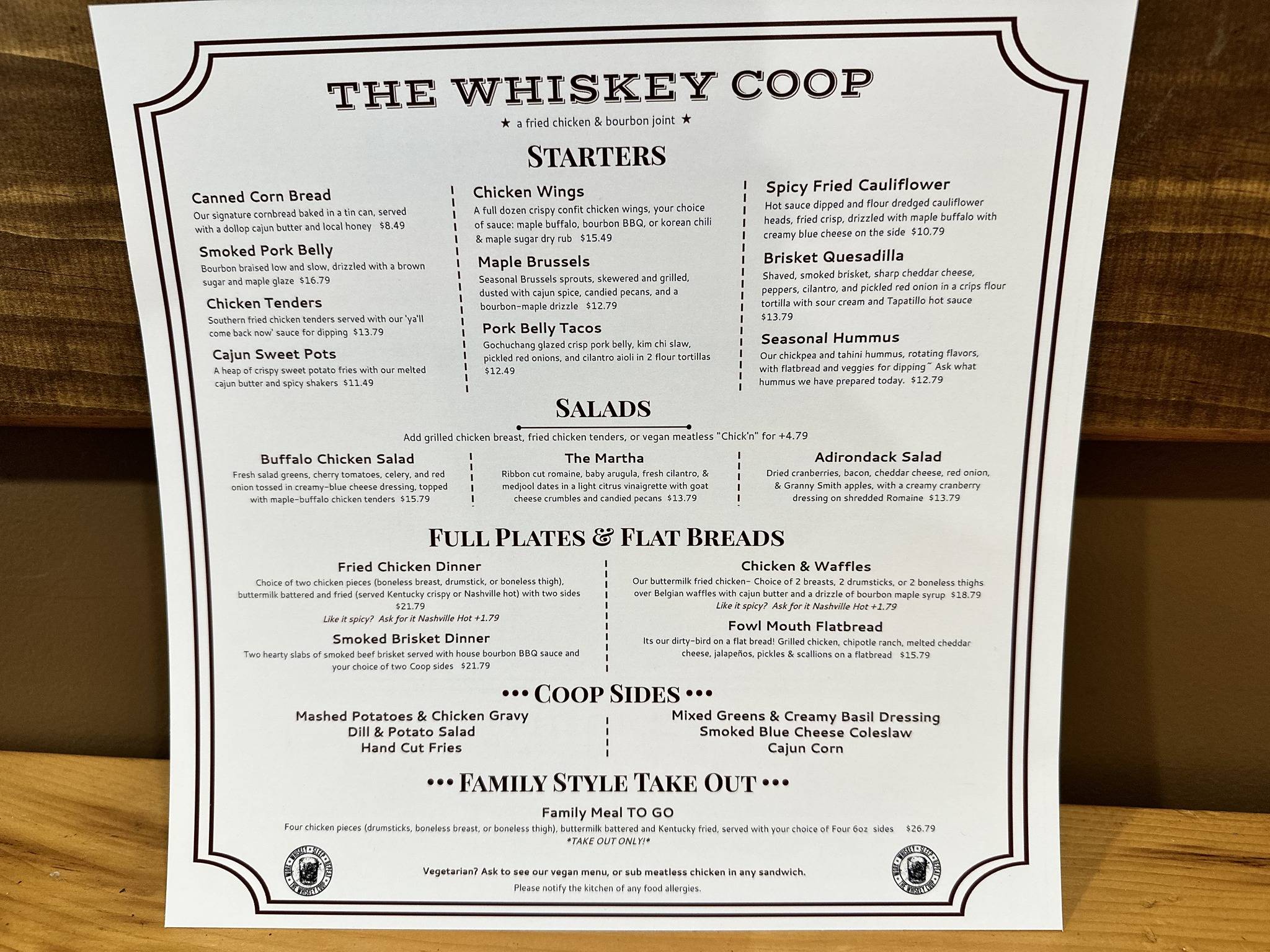 Menu At The Whiskey Coop Pub And Bar Sackets Harbor