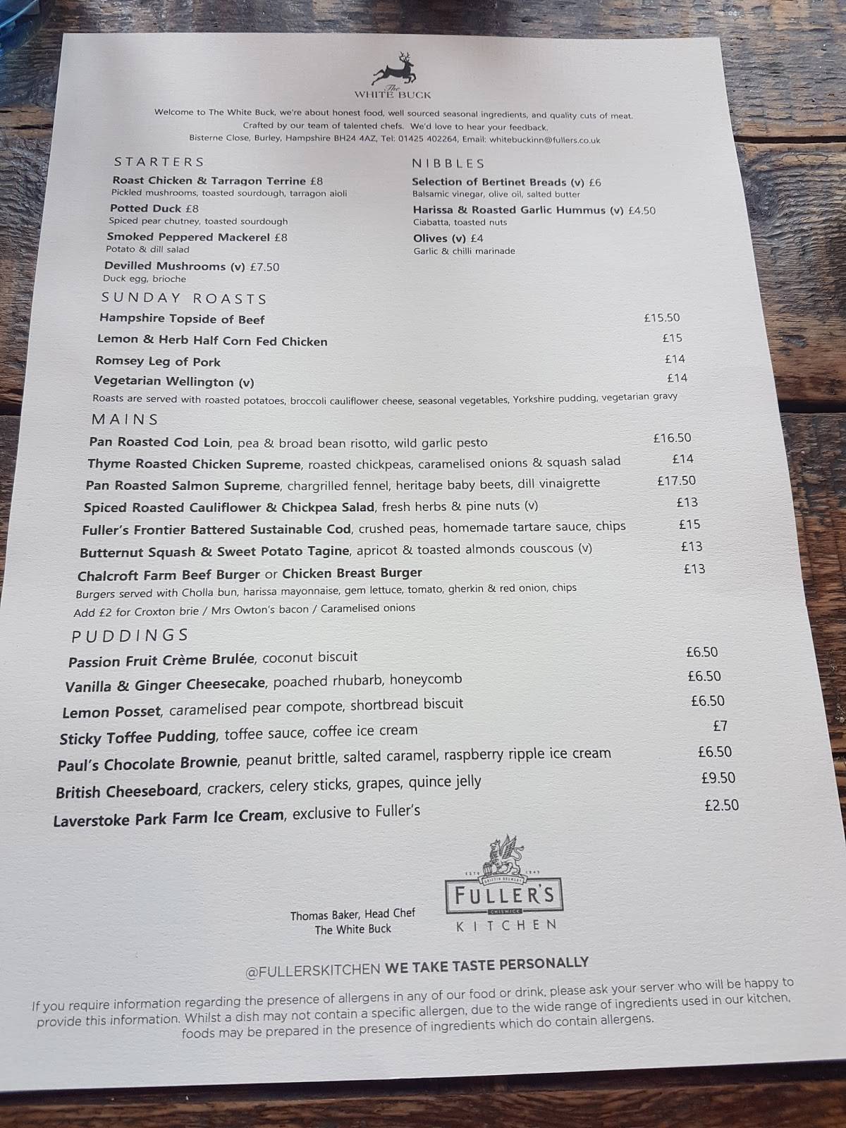 Menu at The White Buck, Burley pub & bar, Burley