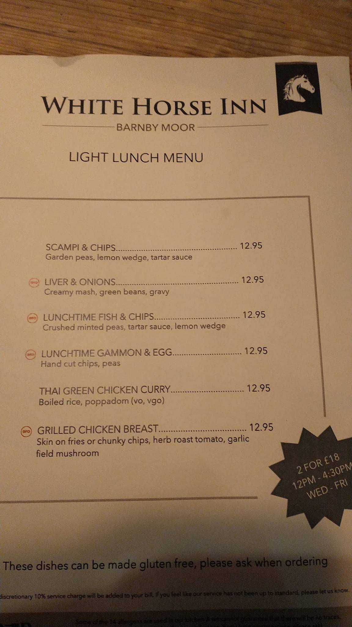 Menu at The White Horse pub & bar, Retford, Great North Road