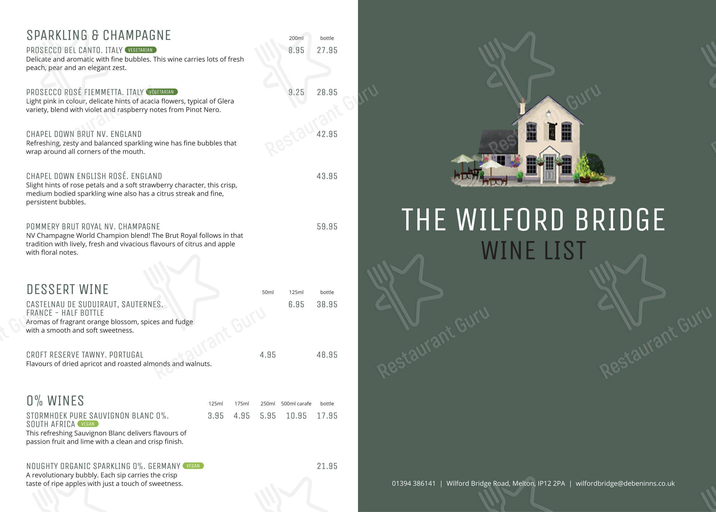 Menu at The Wilford Bridge pub & bar, Woodbridge