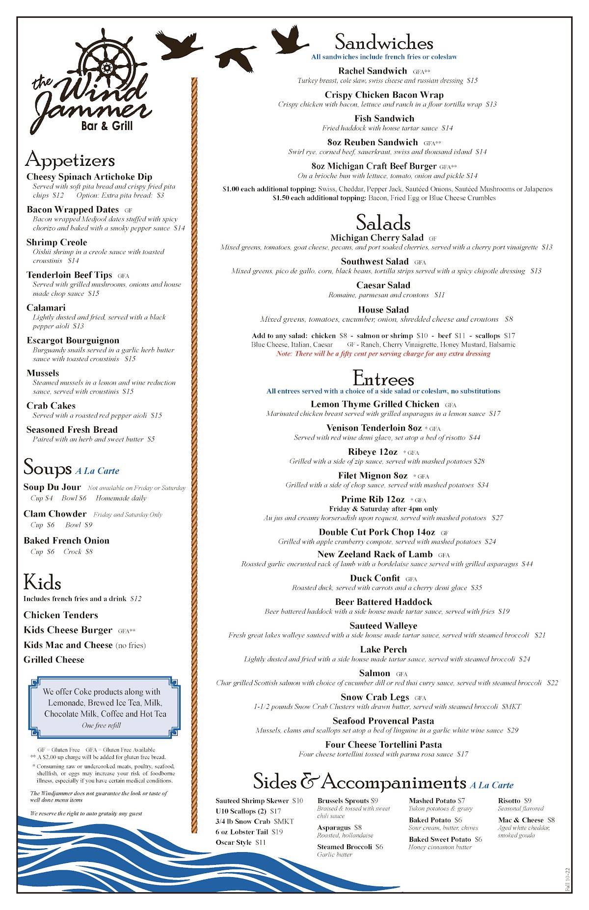 Menu at The Windjammer Bar and Grill, Lexington