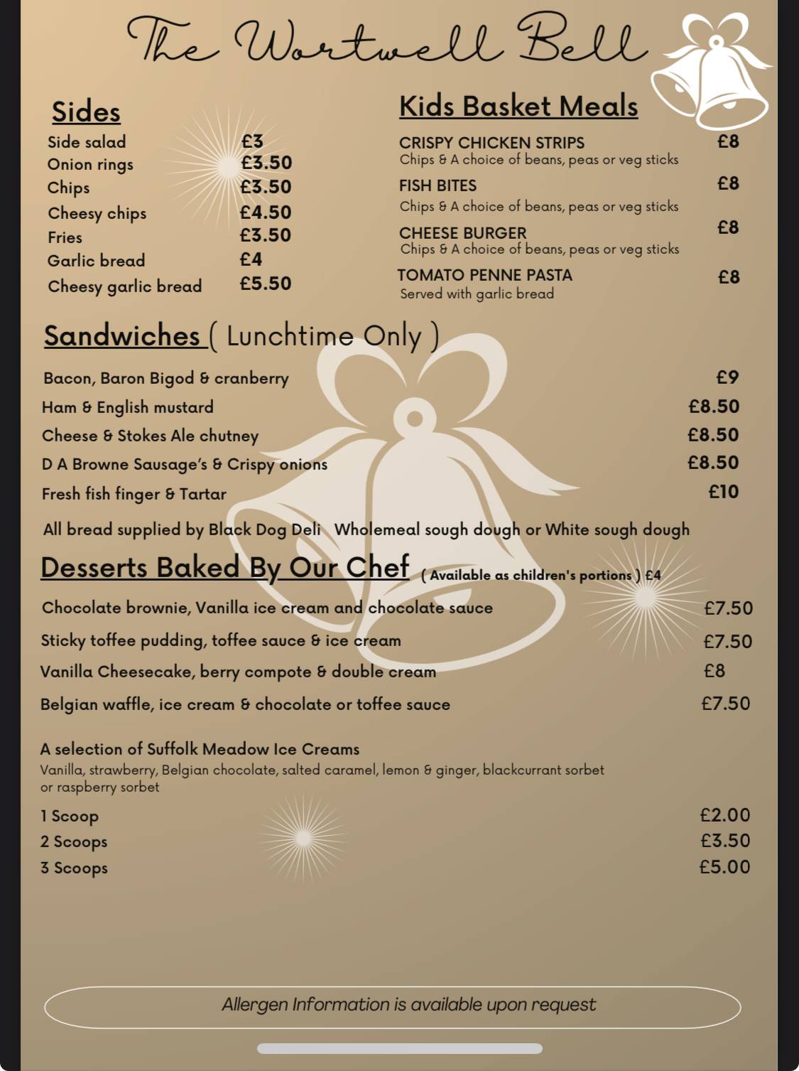 Menu at The Wortwell Bell pub & bar, Harleston