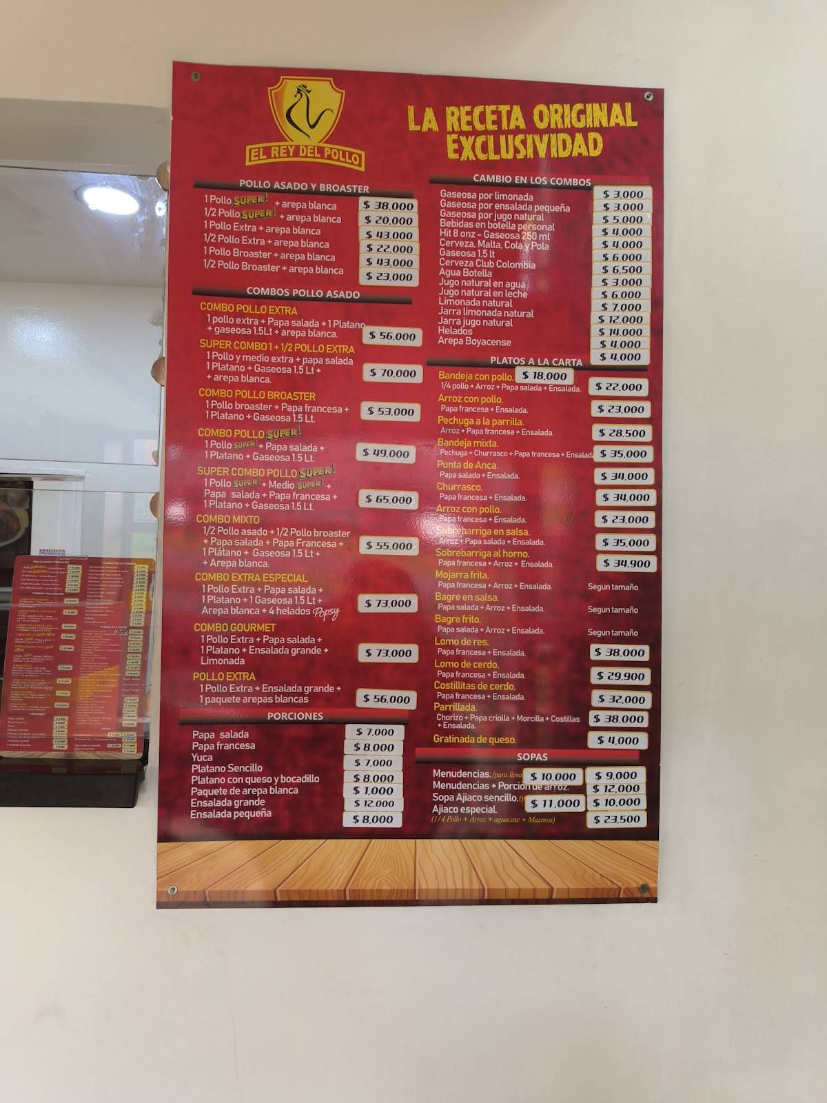 Carta del restaurante El Rey del Pollo, Bogotá, Av Cl 80 #109A