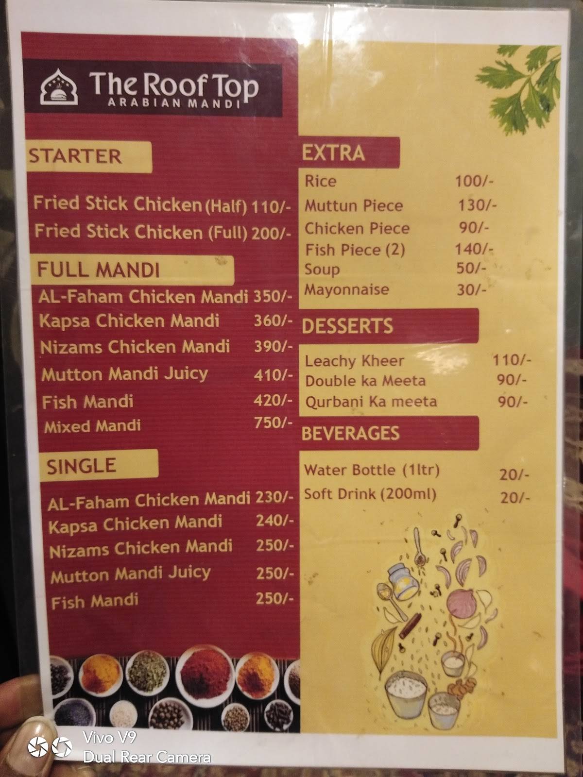 Menu at The rooftop mandi, Hyderabad