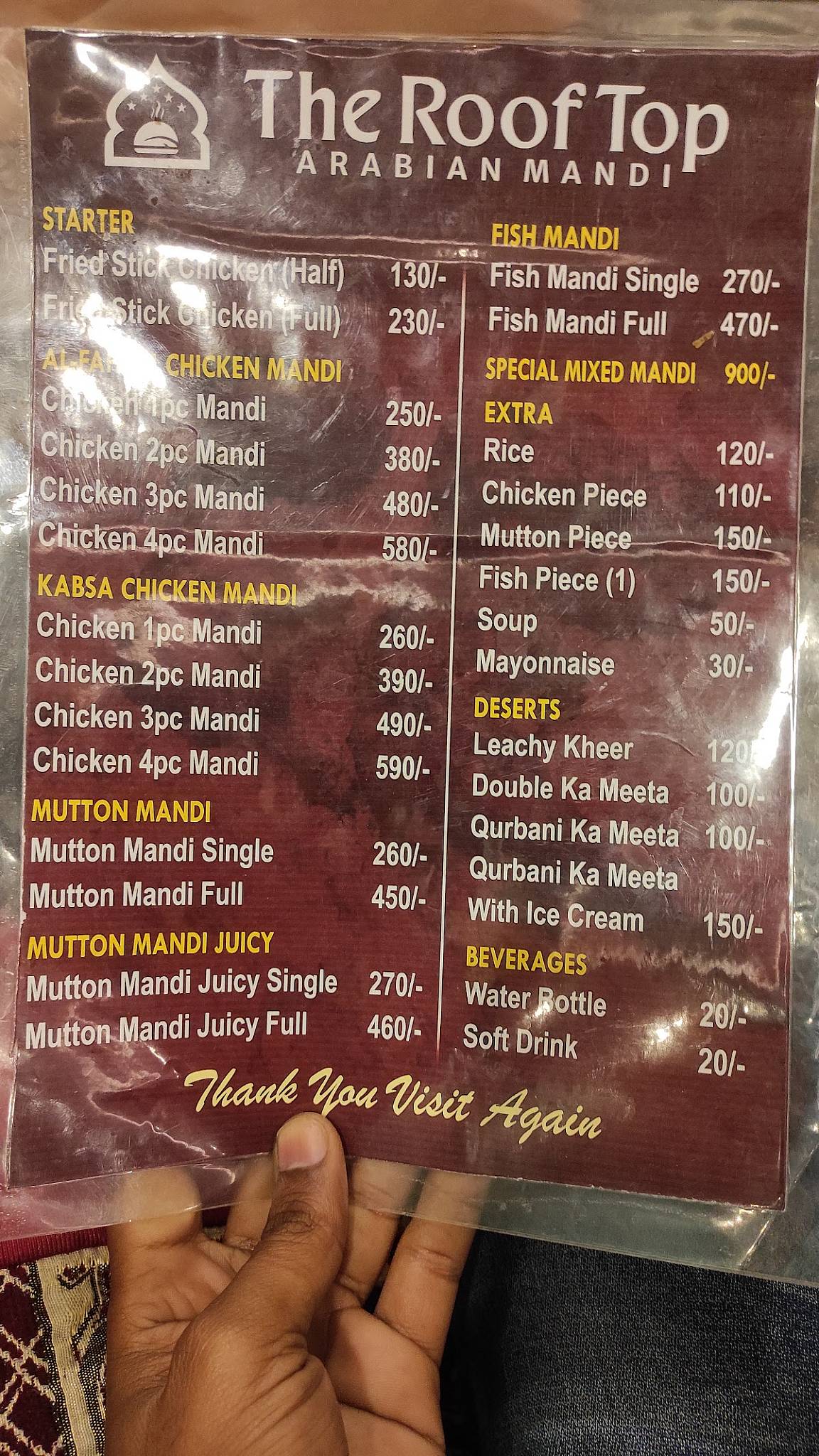 Menu at The rooftop mandi, Hyderabad