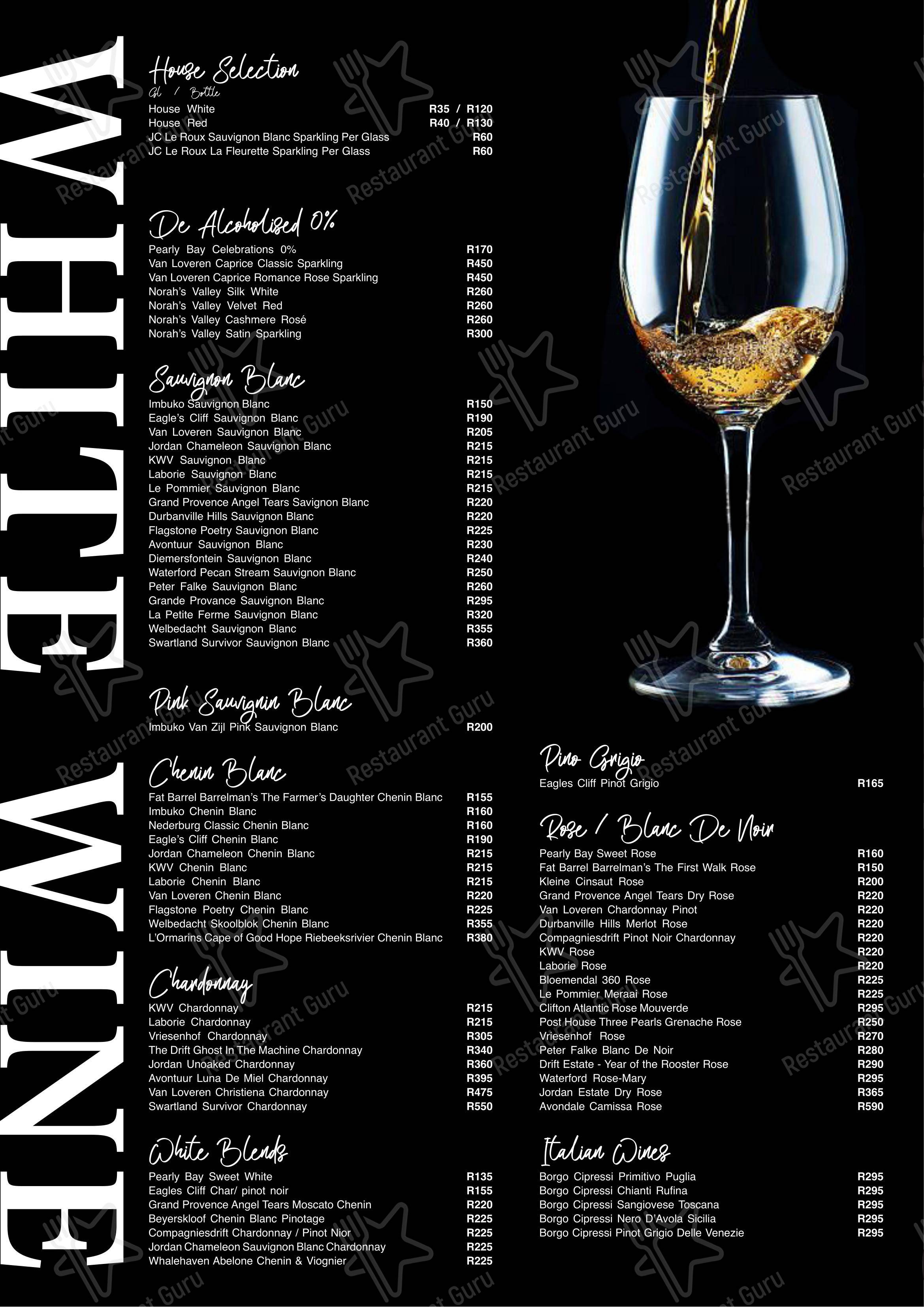 Menu at Thirsty Scarecrow restaurant, Stellenbosch