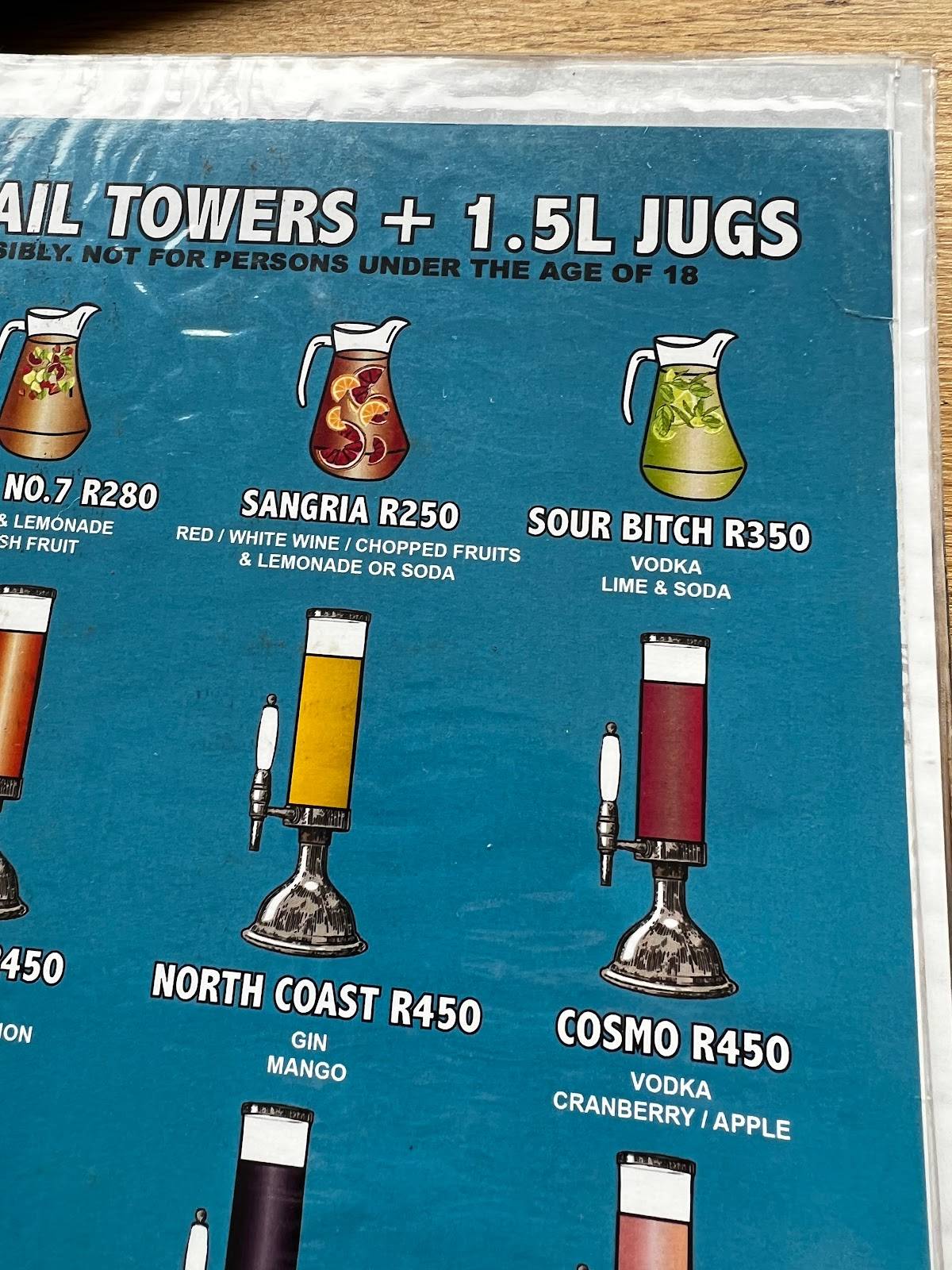 Menu at Thirsty Scarecrow restaurant, Stellenbosch