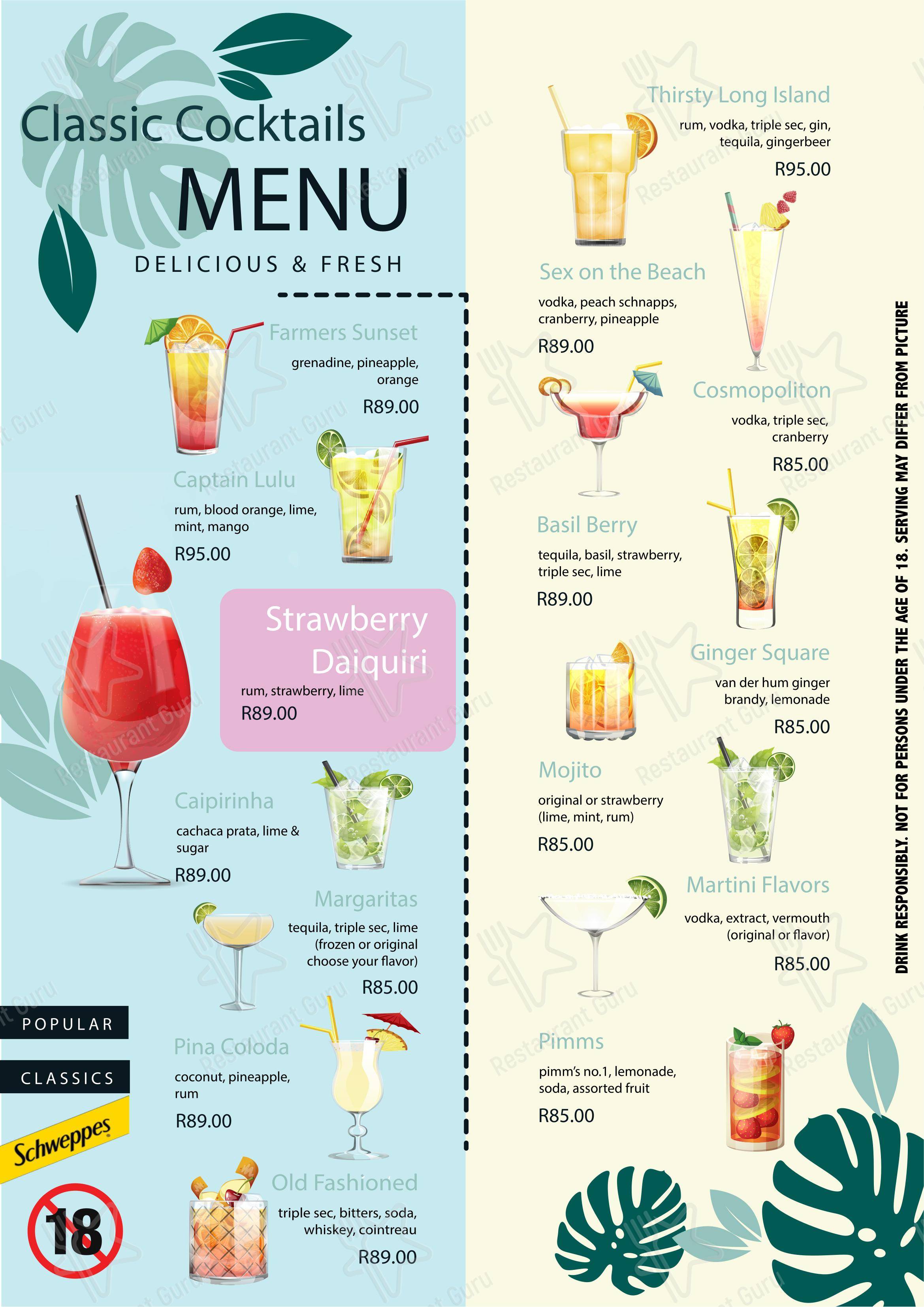 Menu at Thirsty Scarecrow restaurant, Stellenbosch