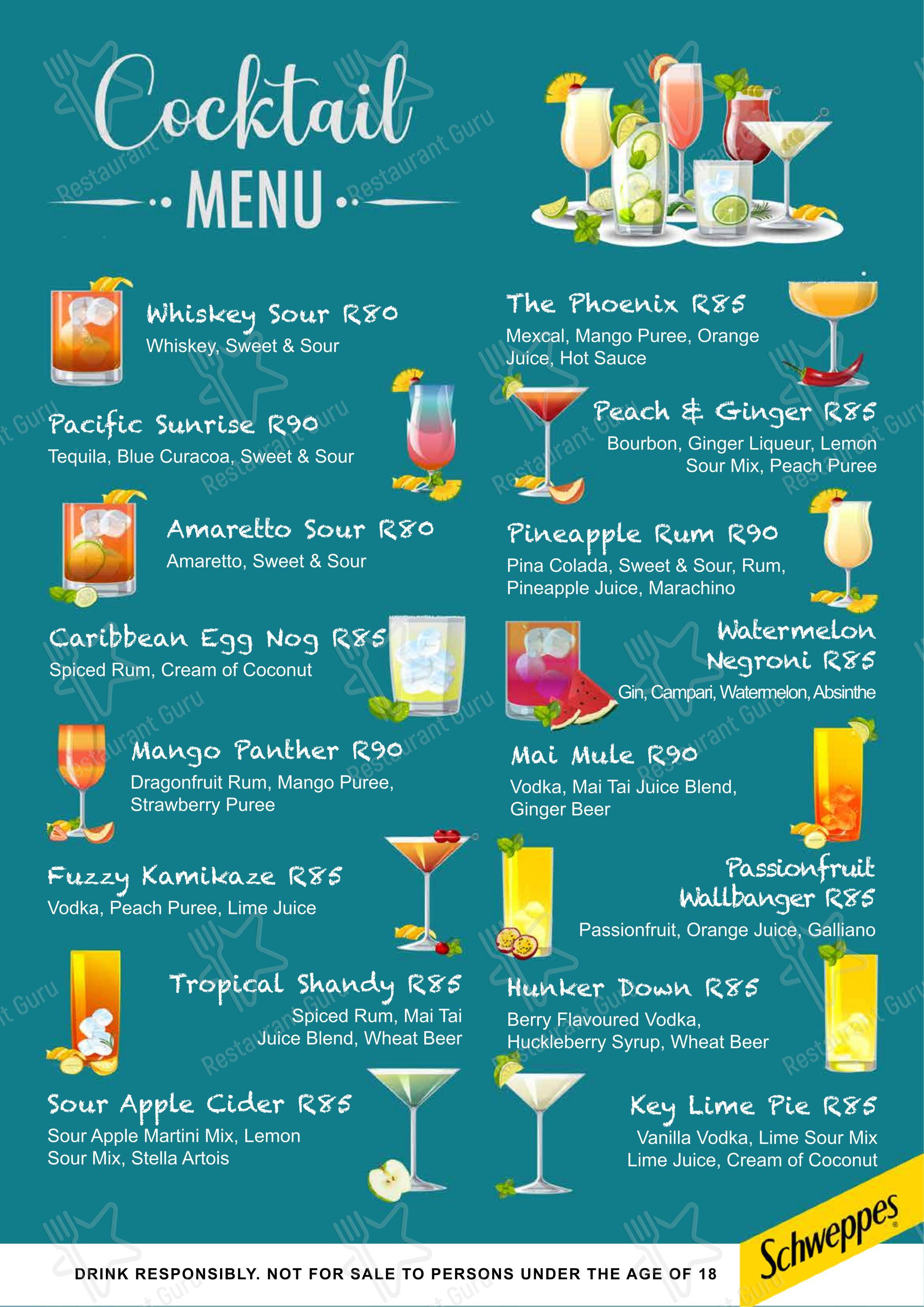 Menu at Thirsty Scarecrow restaurant, Stellenbosch