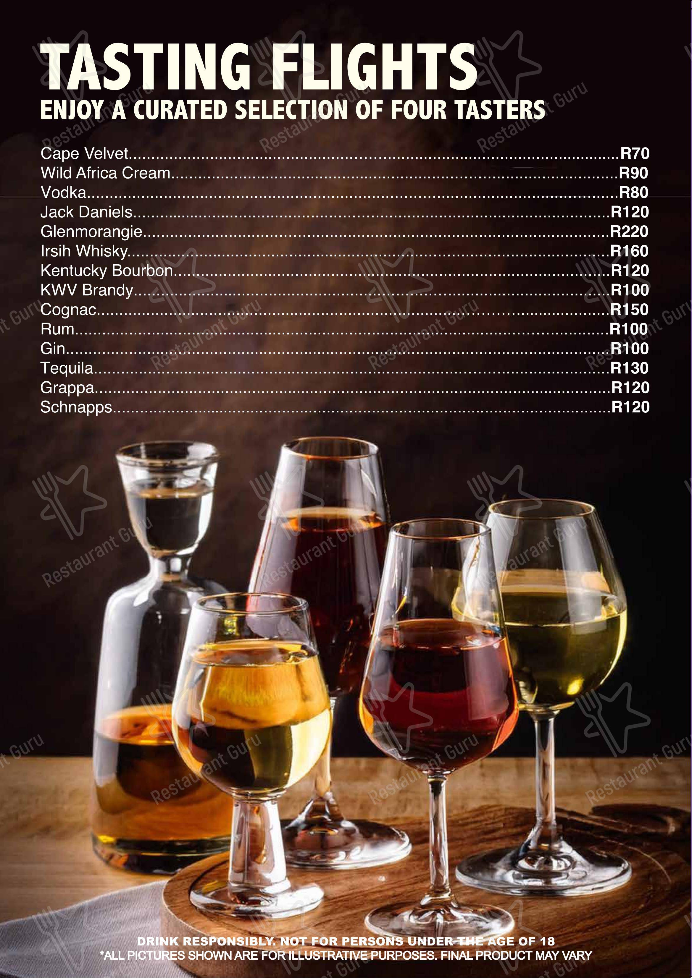 Menu at Thirsty Scarecrow restaurant, Stellenbosch