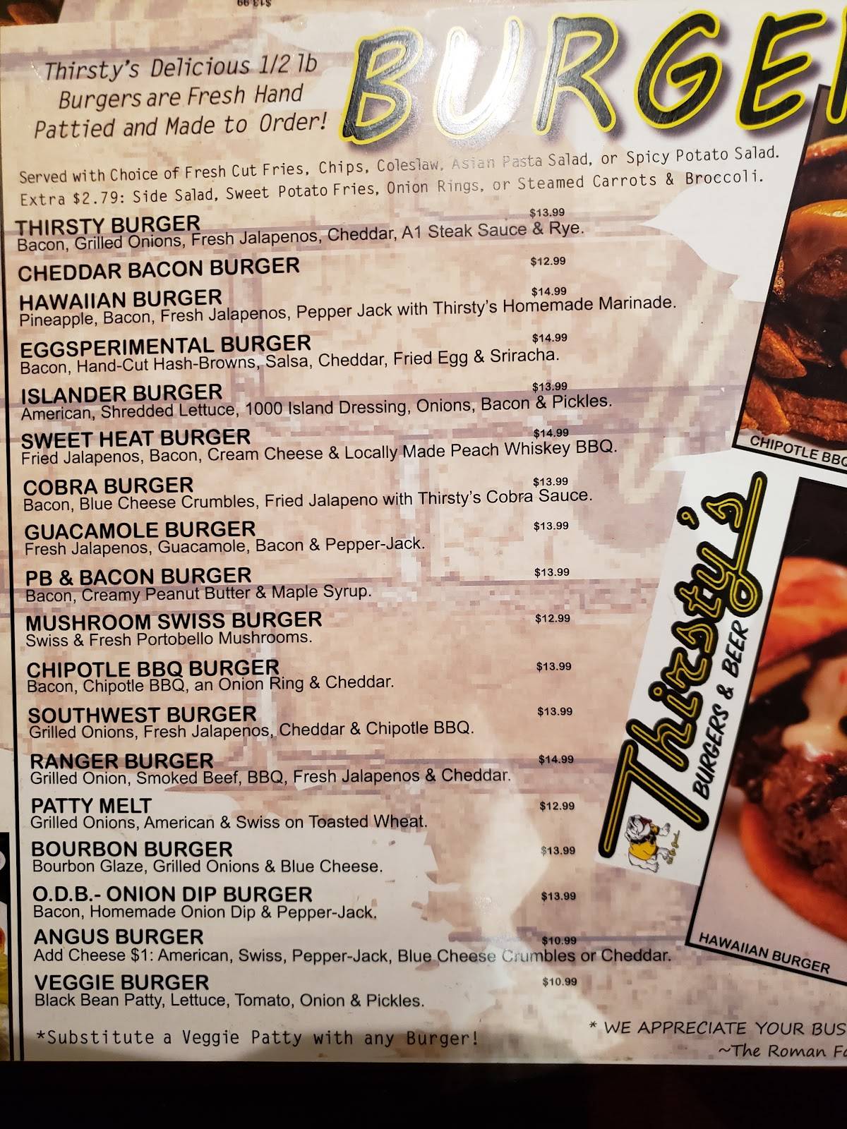 Menu at Thirsty's pub & bar, Rapid City
