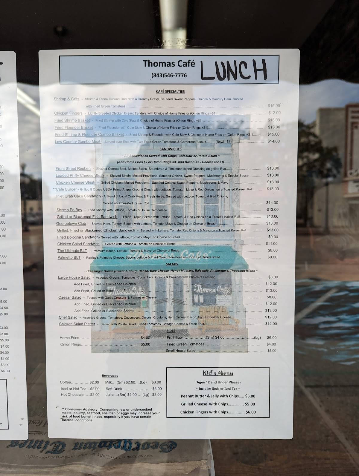 Menu at Thomas Cafe, Georgetown