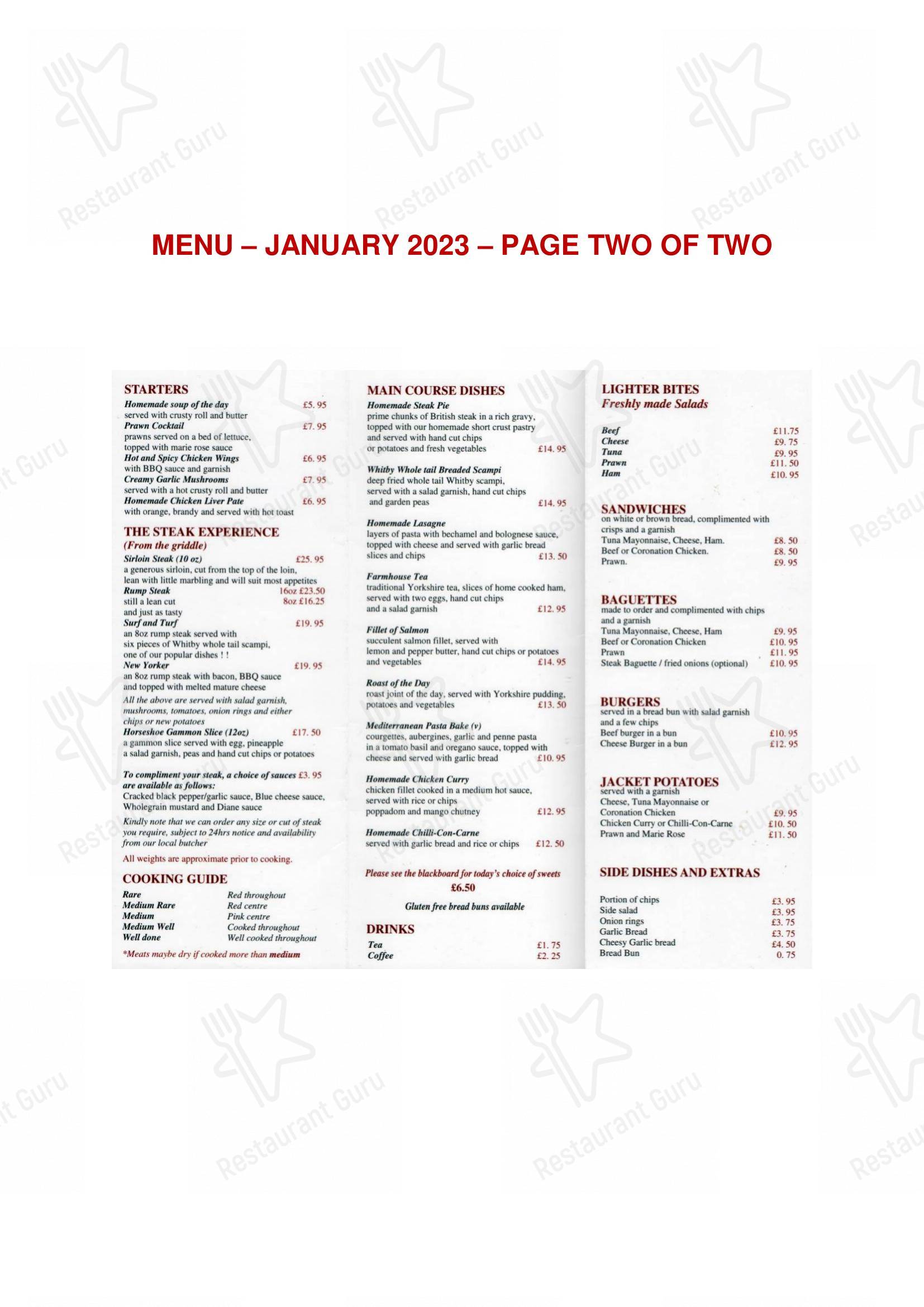 Menu at Three Jolly Sailors pub & bar, Burniston