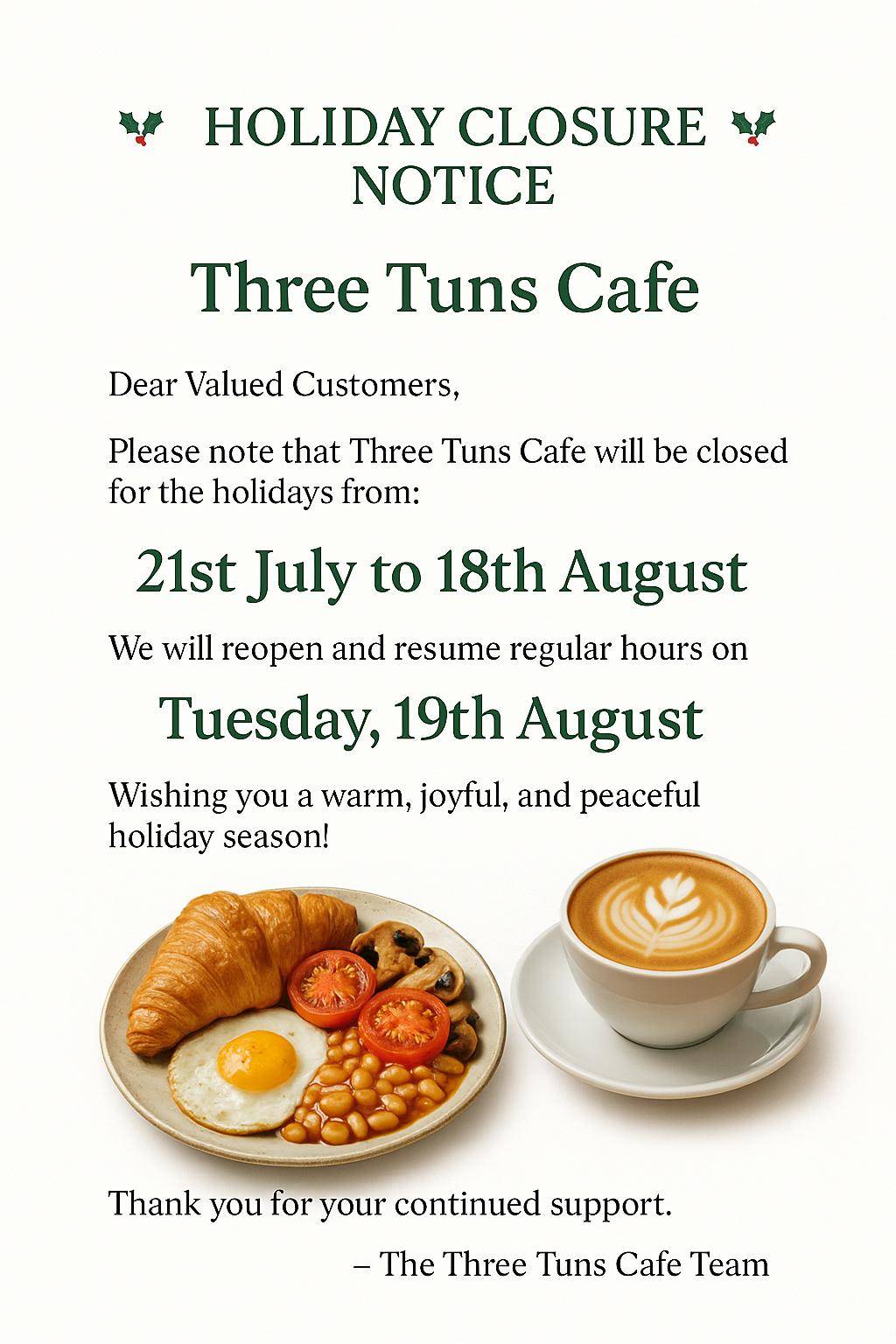 Menu at Three Tuns Cafe, Slough