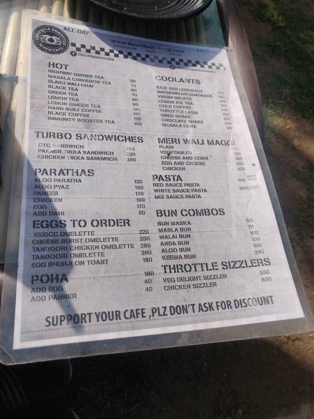 Menu at Throttle Shrottle, Gurugram