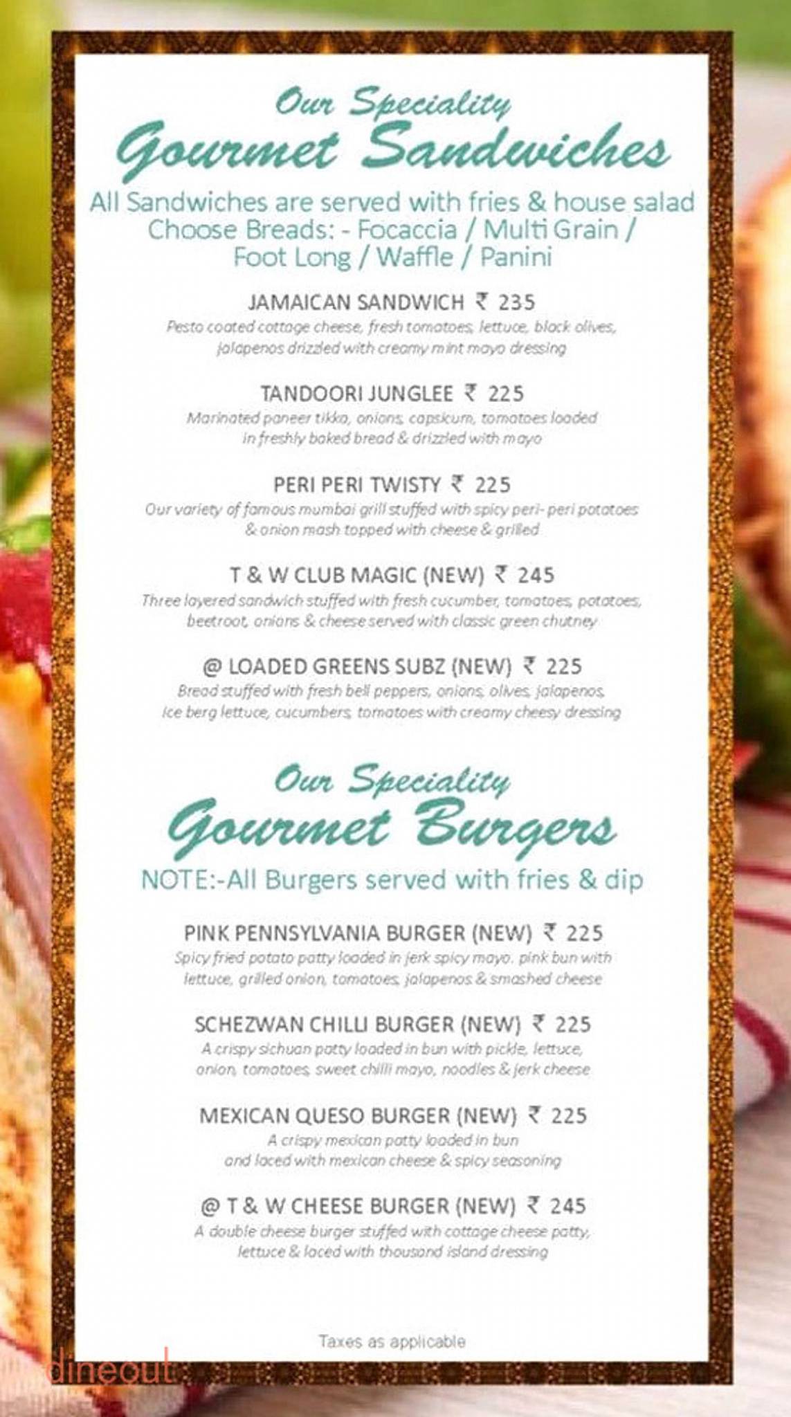 Menu at Thyme & Whisk, Vadodara