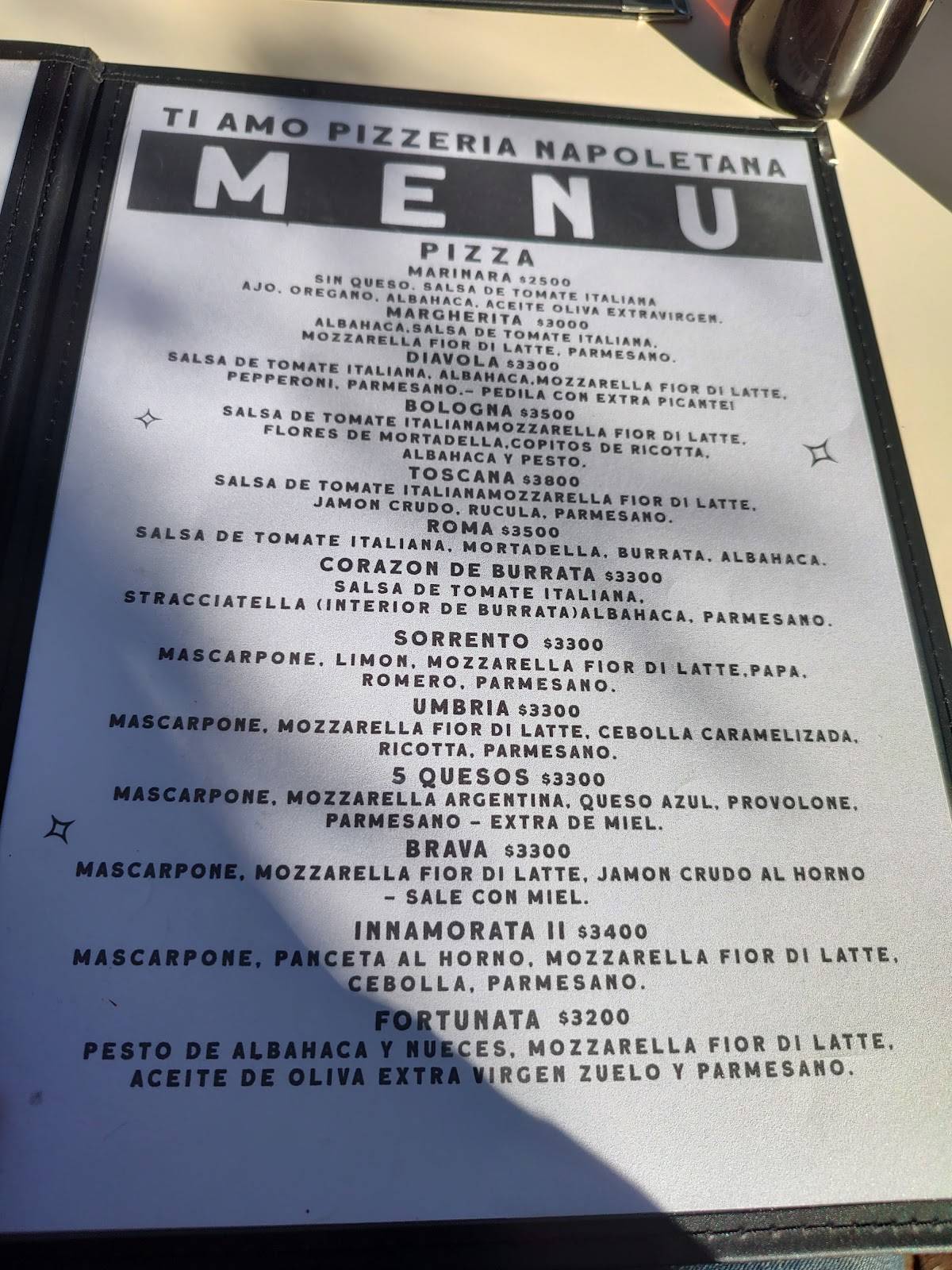 Carta de Ti Amo - Pizzeria Napoletana, Adrogué