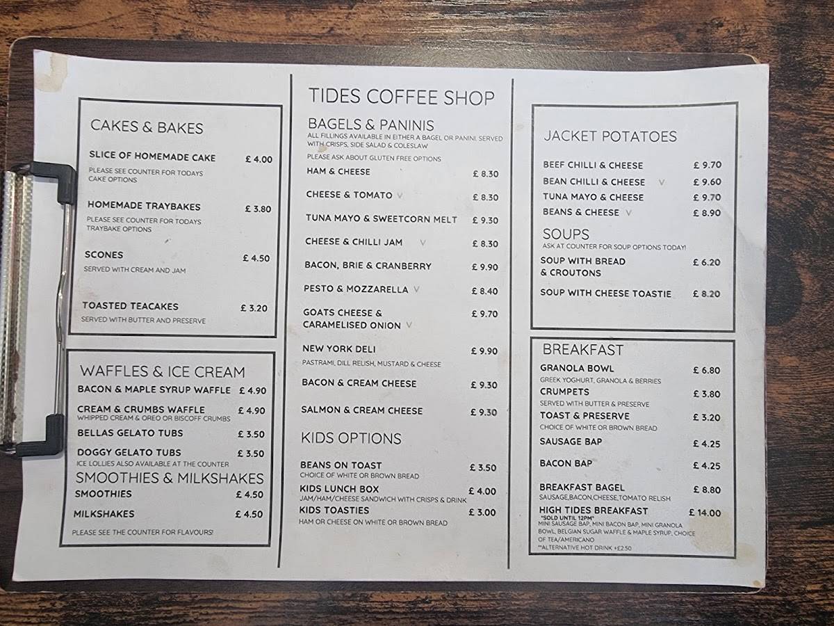 Menu at Tides Coffee Shop cafe, Fareham