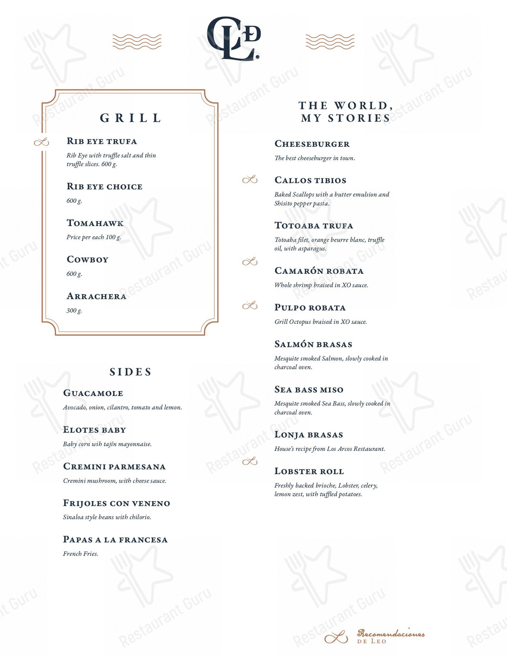 Carta de Casa de Leo Restaurant, Tijuana