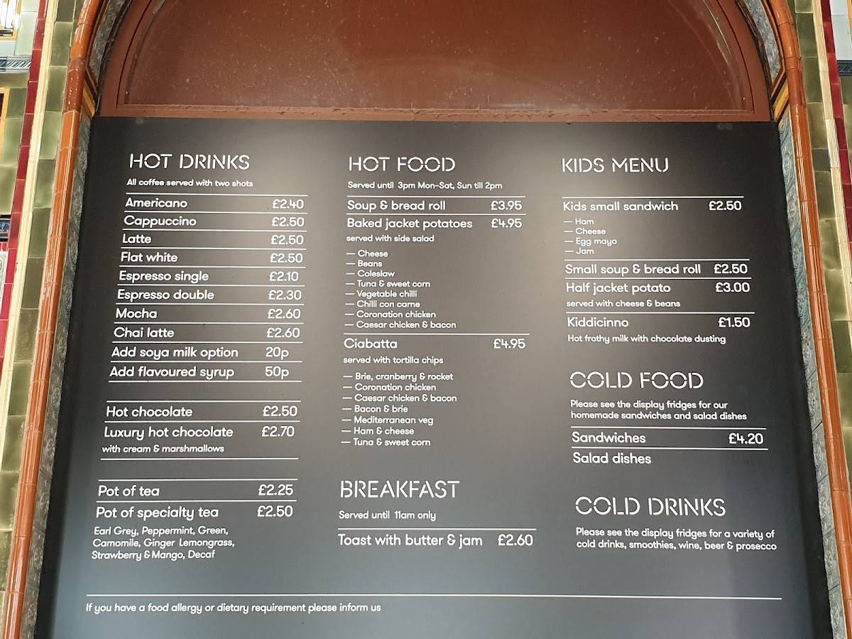 Menu at Tiled Hall Café cafe, Leeds