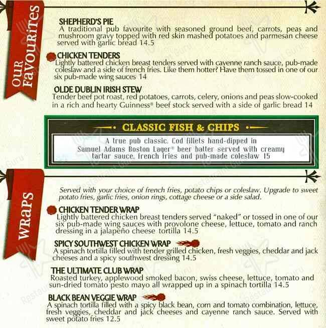 Menu at Tilted Kilt Pub and Eatery, Richmond Hill, 157 York Blvd